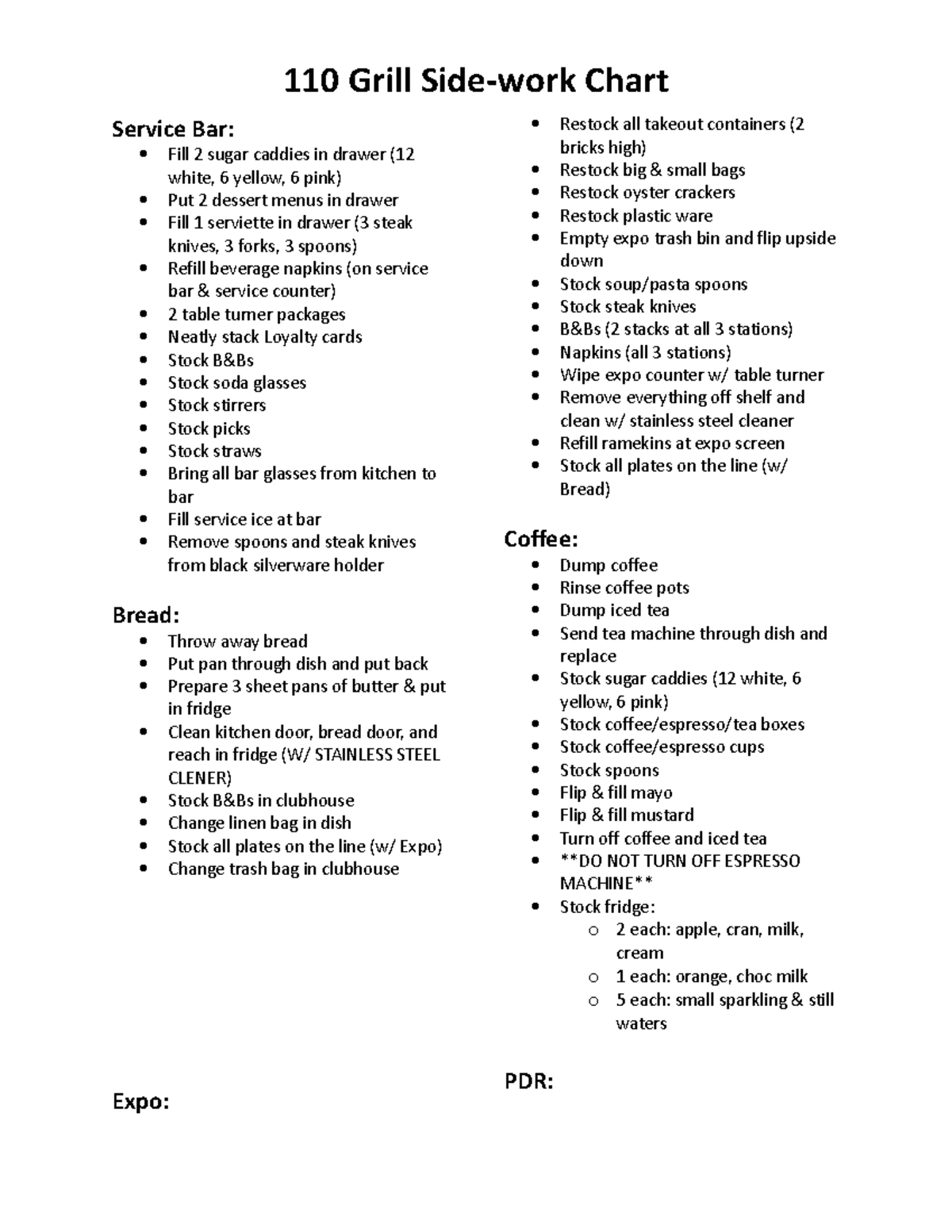 110 Grill sidework - study guide - 110 Grill Side-work Chart Service ...