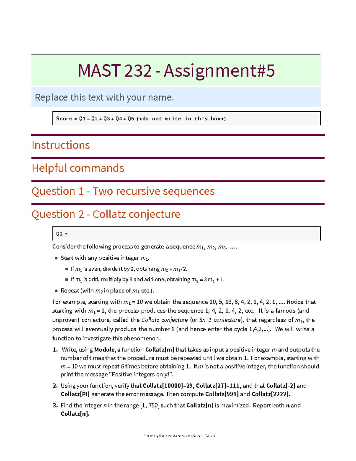 W2022-Assignment 4 - solutions - MAST 232 - Assignment Replace this ...