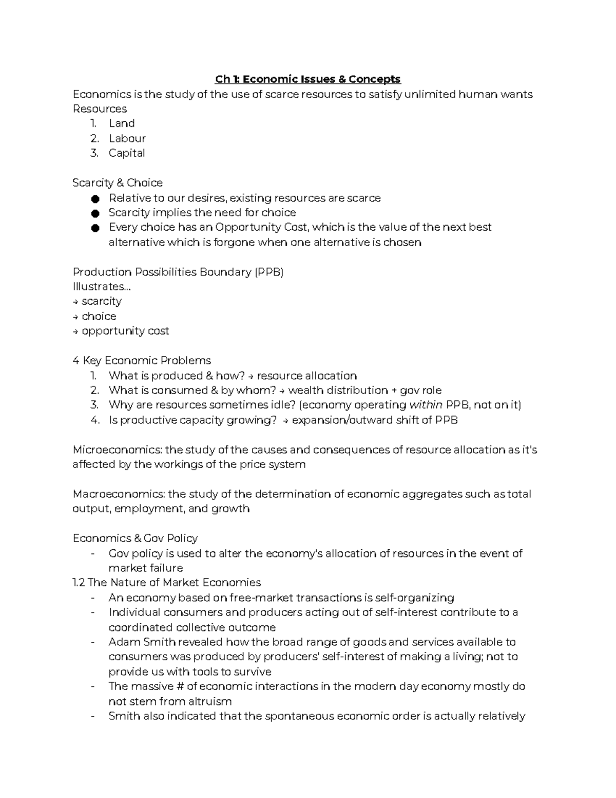 ECON208 Post-Midterm Lec Notes - Ch 1: Economic Issues & Concepts ...