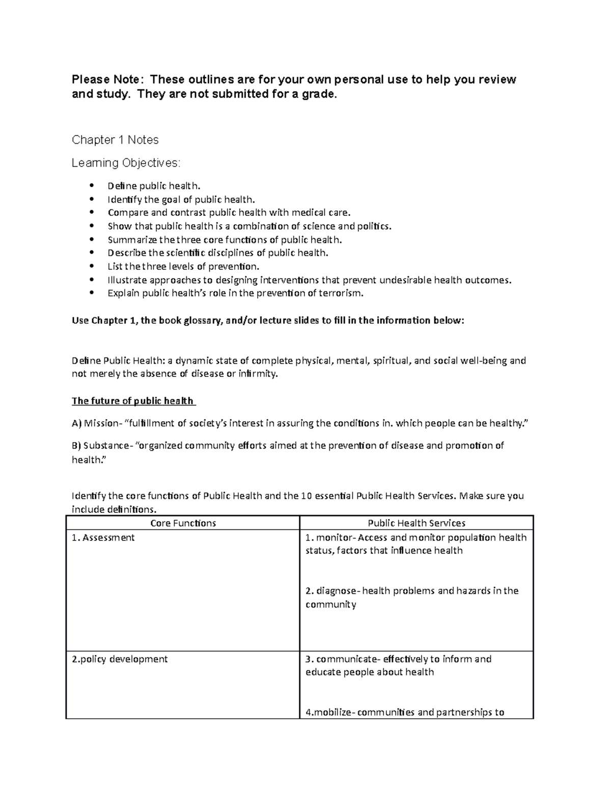 Chapter 1 Outline - none - Please Note: These outlines are for your own ...