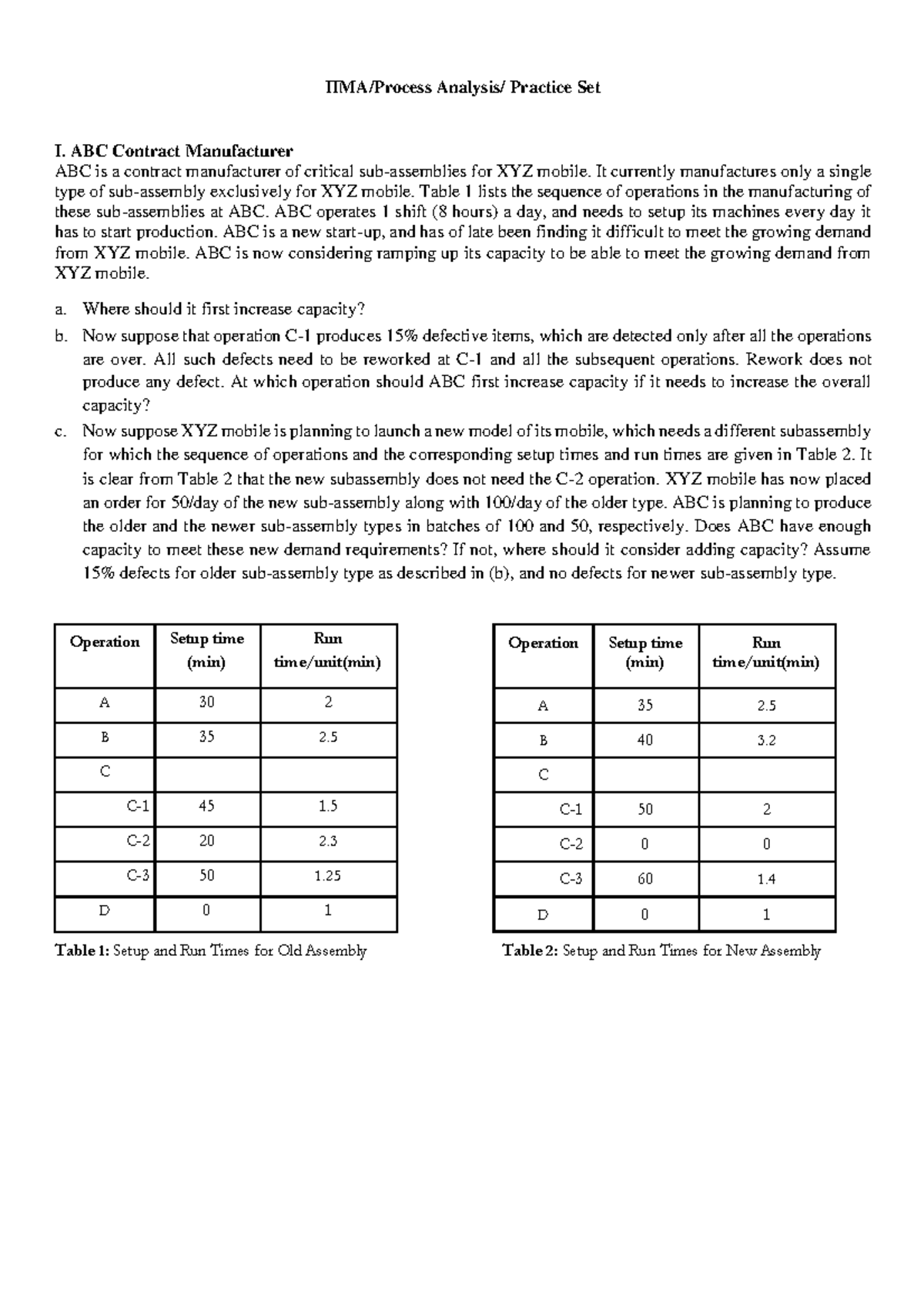 Process Analysis Practice Set - IIMA/Process Analysis/ Practice Set I ...