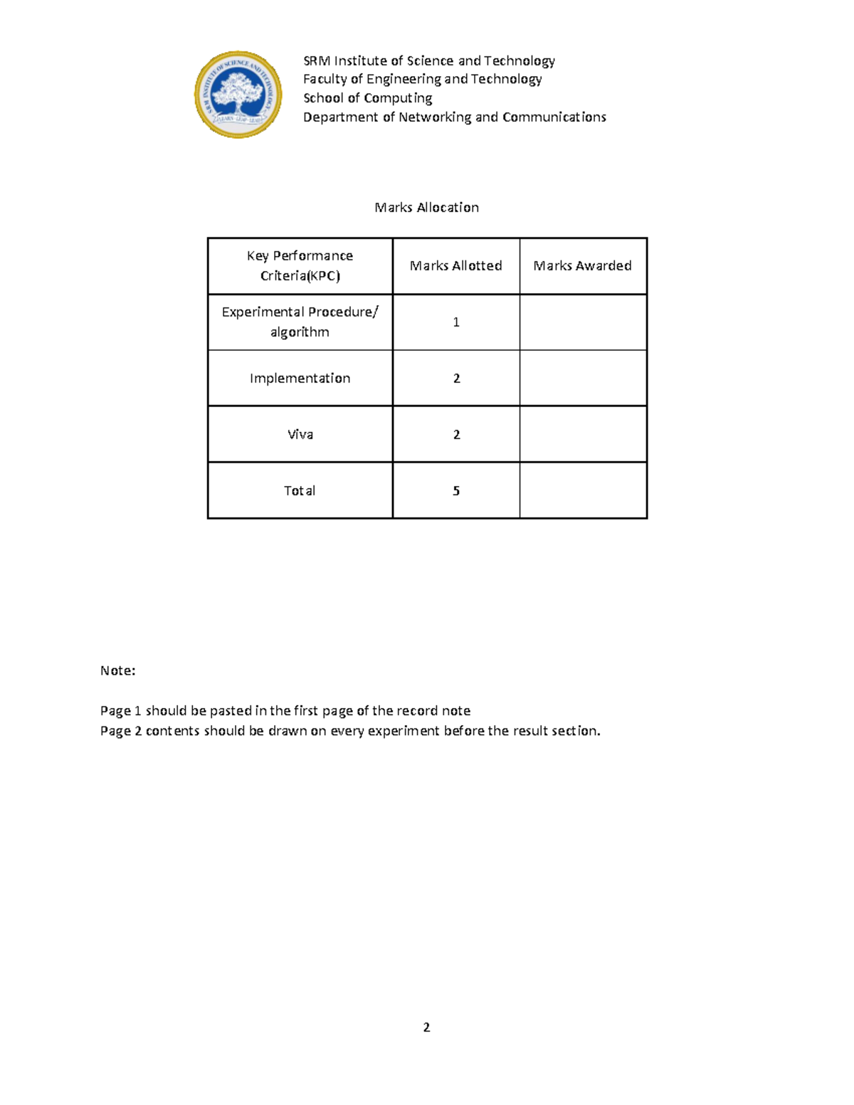 Operating System Lab Rubrics - operating system - SRM Institute of Science and Technology ...