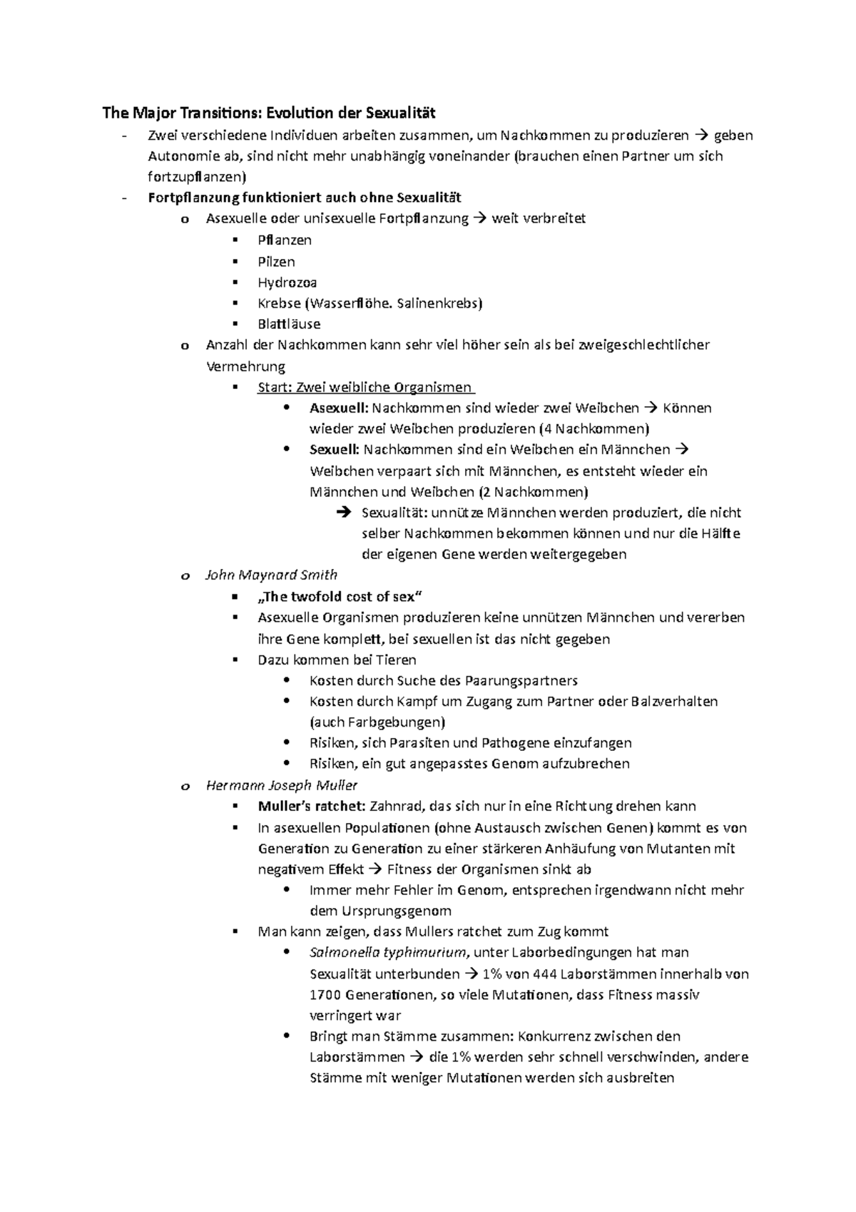 Evolutionsbiologie 10 - The Major Transitions: Evolution der Sexualität ...