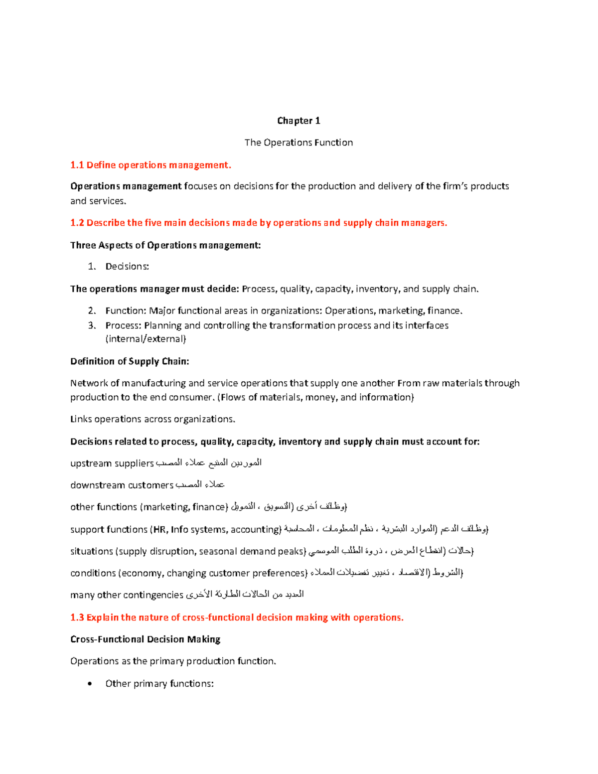 Summary 2019-2020 - Chapter 1 The Operations Function 1 Define operations management. Operations ...