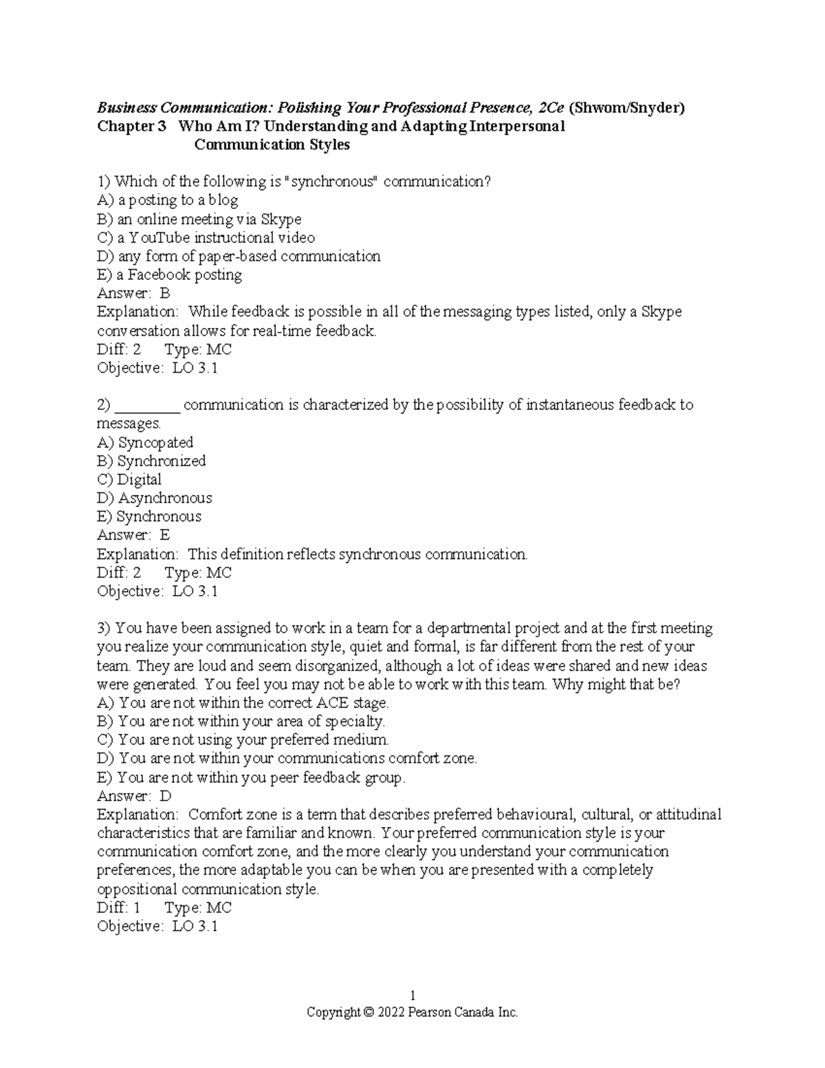 COM103 test bank - Business Communication: Polishing Your Professional ...