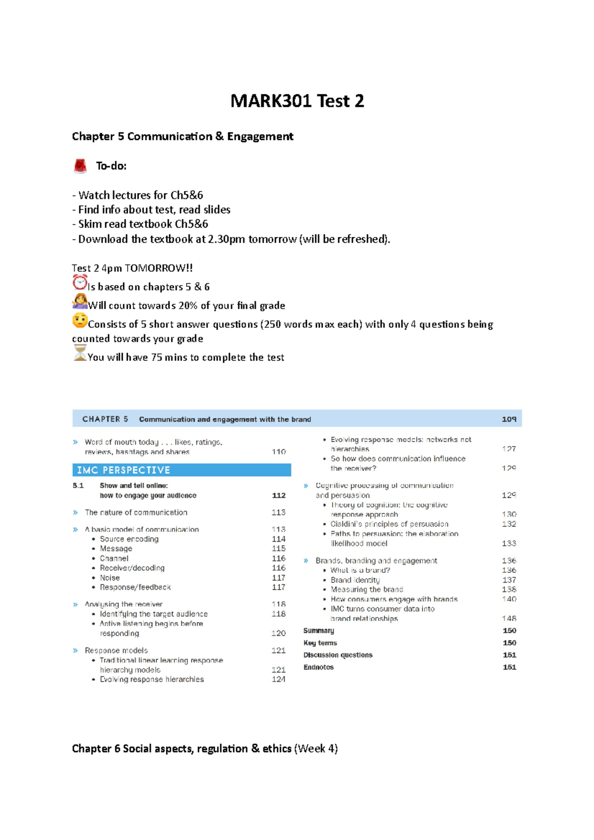 MARK301 Test 2 - Course Information - MARK301 Test 2 Chapter 5 ...