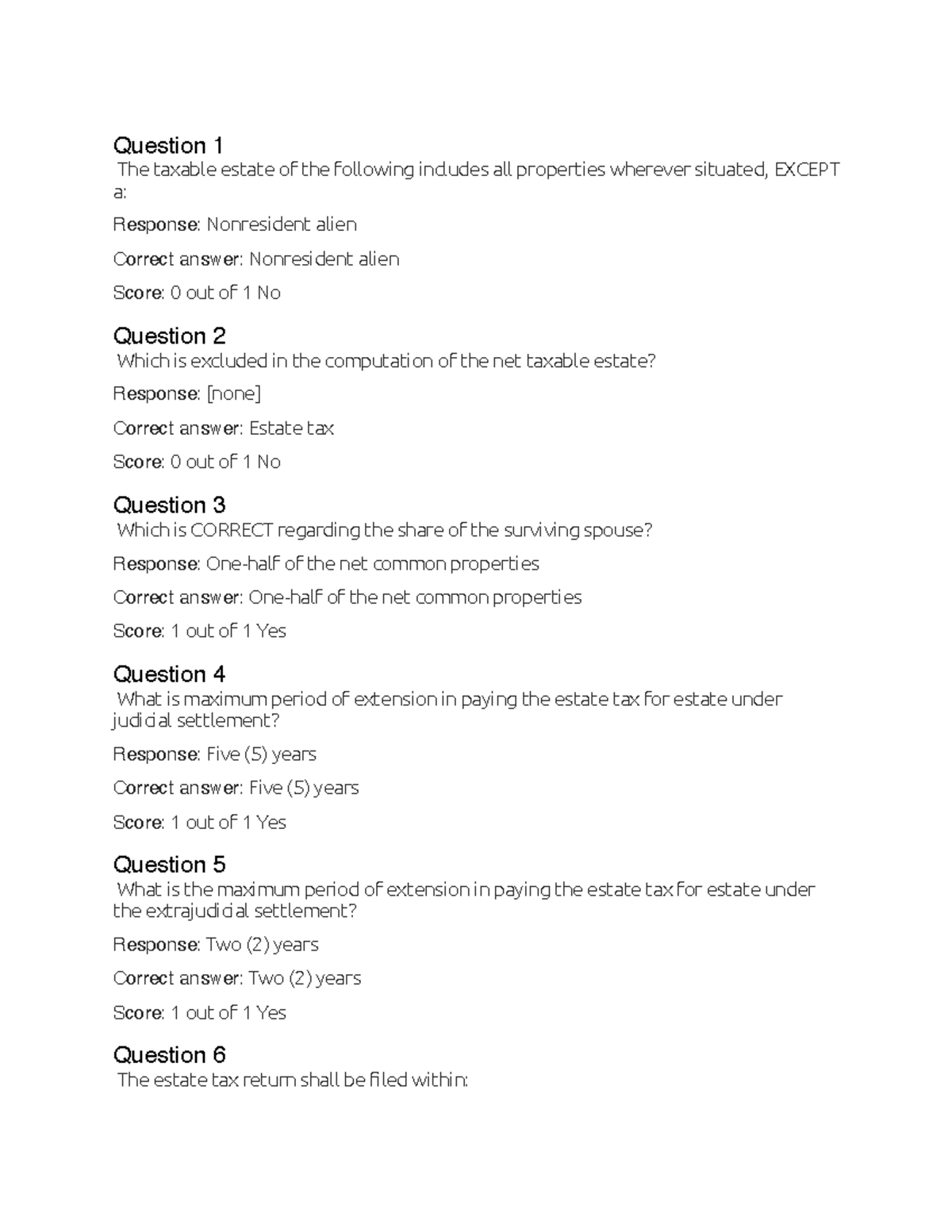 5QUIZ1 - QUIZ 5 ACCOUNTIGN - Question 1 The taxable estate of the ...