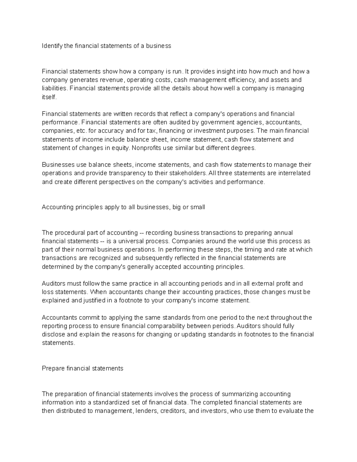 Accounting Principles Study Guide - Identify the financial statements ...