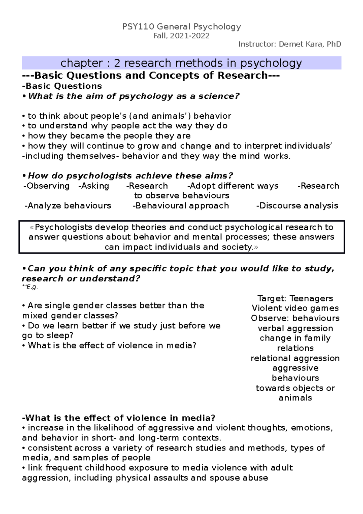 Chapter 2 - general psychology lecture notes - Fall, 2021- Instructor ...