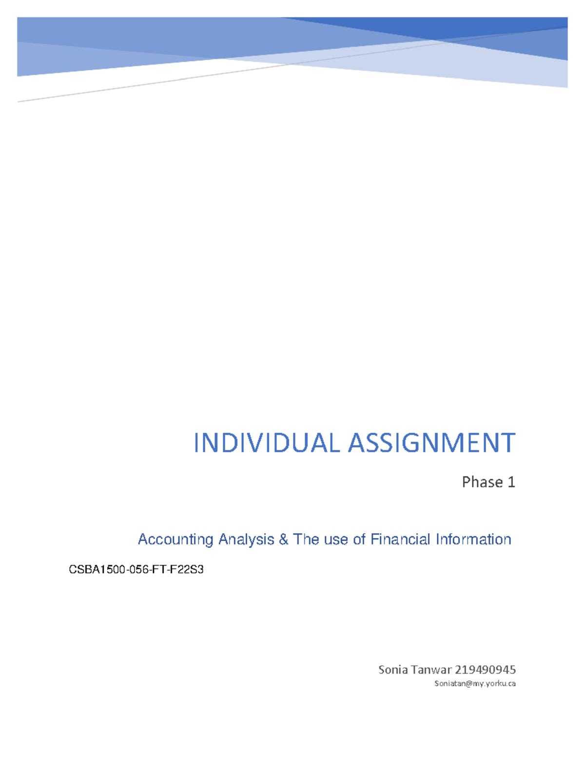 Individual assignment Phase 1 - CSBA1500- 056 - FT-F22S INDIVIDUAL ASSIGNMENT Phase 1 Sonia ...