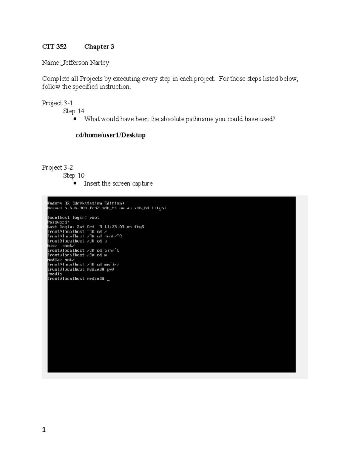 CIT 352 Chap 03 Hands-On Projects.docx week 3 - CIT 352 Chapter 3 Name ...