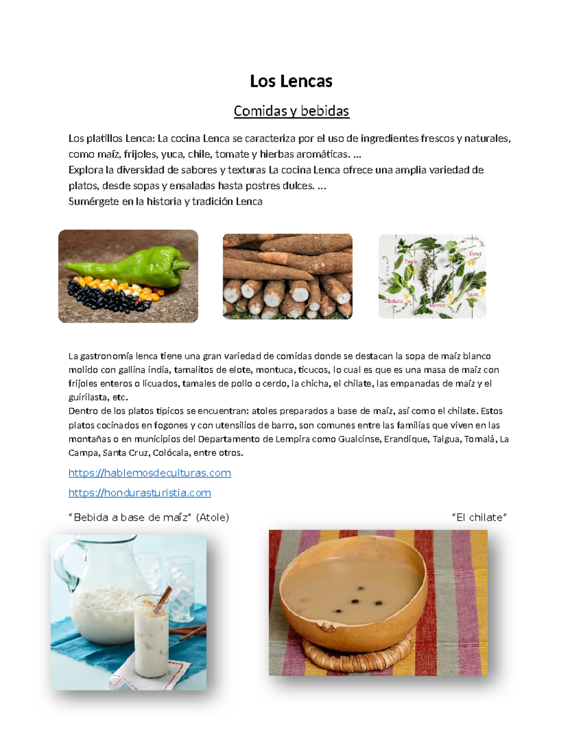 Los Lencas comidas y bebidas - Los Lencas Comidas y bebidas Los ...