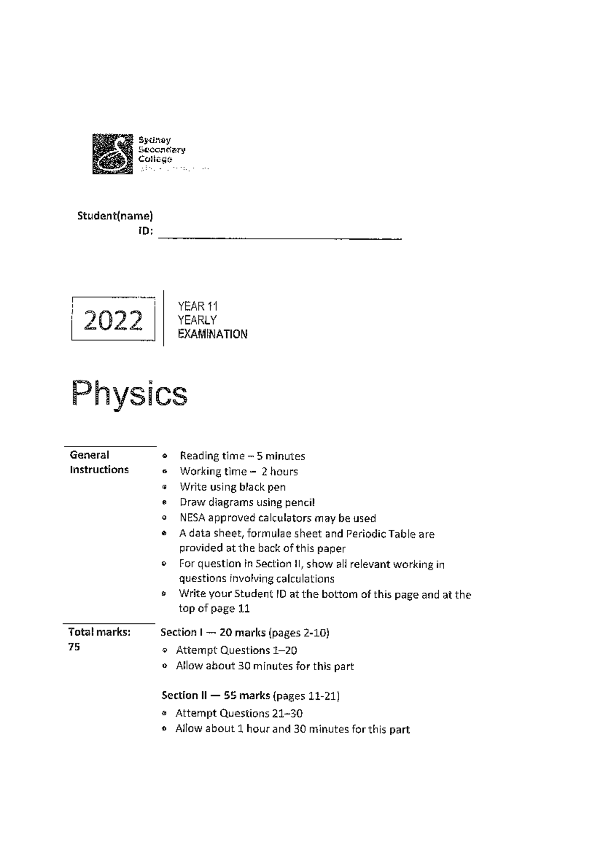 SSC 2022 Phys Test - Test - Studocu