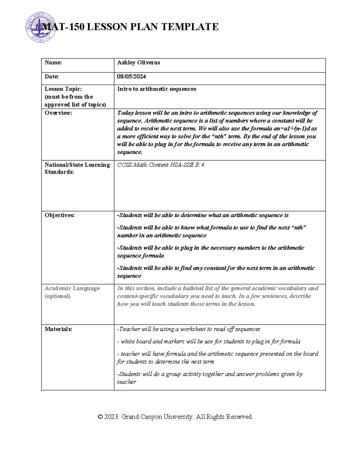 MAT-150 Lesson Plan Template 2 - MAT-150 LESSON PLAN TEMPLATE Name ...