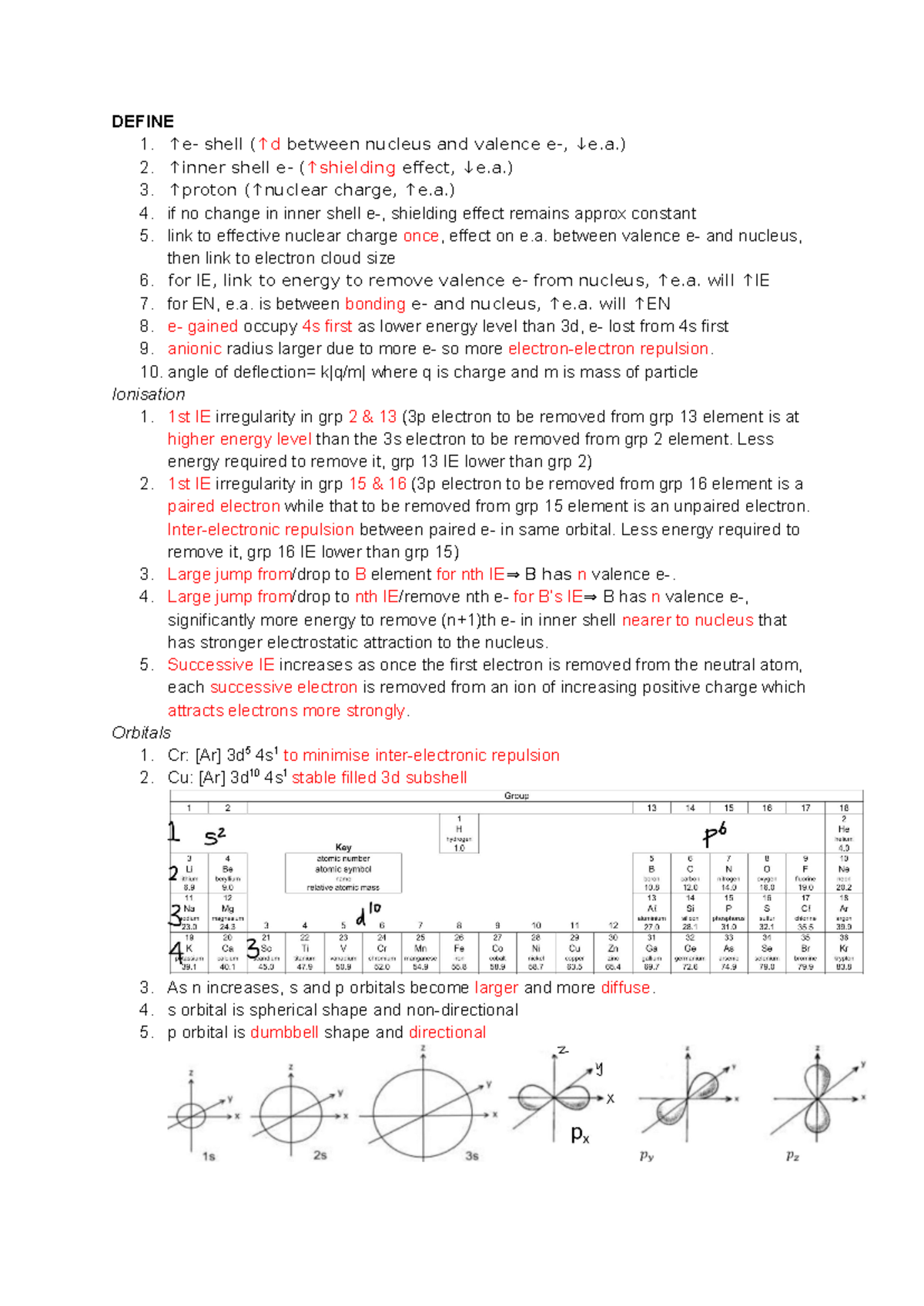 C2. Atomic Structure - Nil - DEFINE ↑e- shell (↑d between nucleus and ...
