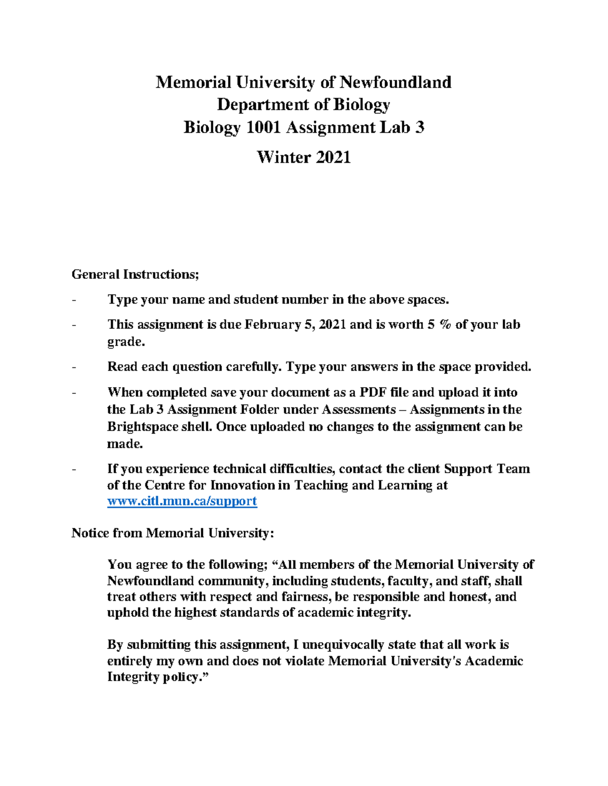 Lab 3 Assignment Winter 2021 Compleated - Memorial University of ...