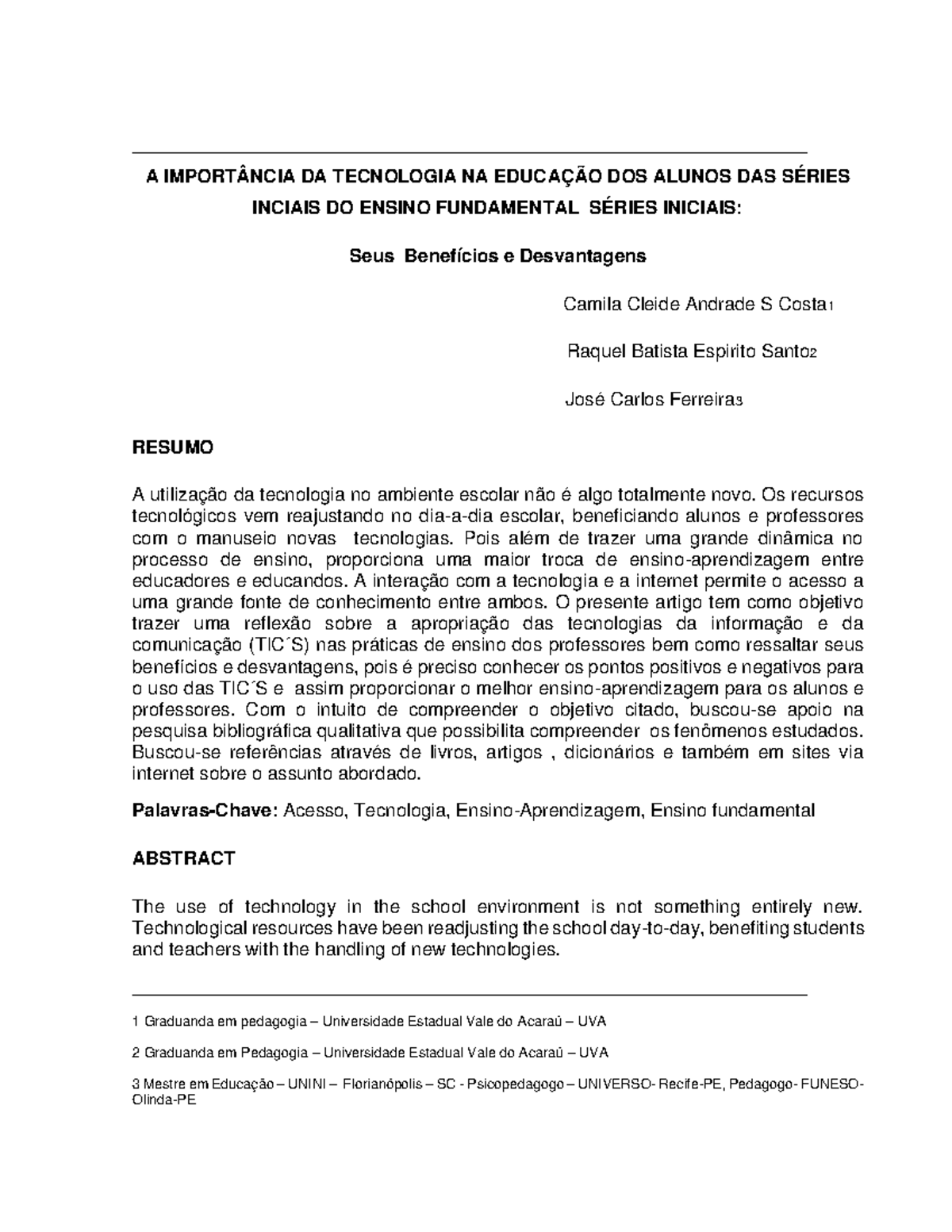 1657645412026 Artigo Camila Cleide E Raquel Batista - - Studocu