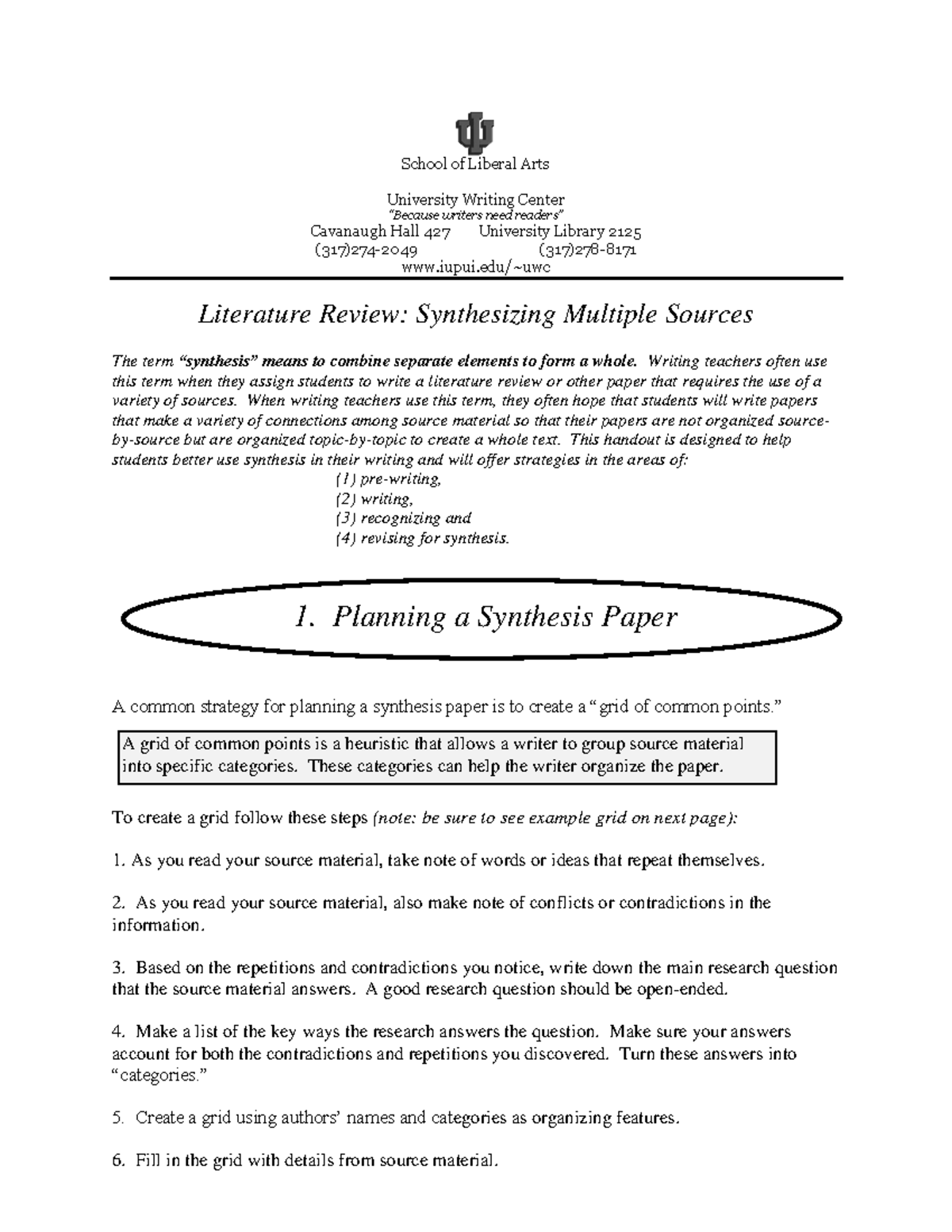 Synthesis Guide - School of Liberal Arts University Writing Center ...