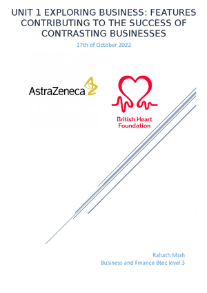 Assignment 1 Coursework - Unit 1: Exploring Business FEATURES CONTRIBUTING TO THE SUCCESS OF TWO ...