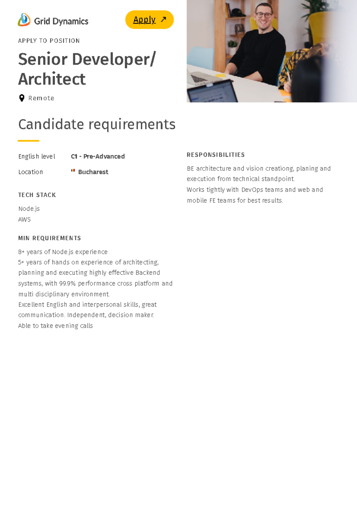 Architect Sr. Developer JD - Apply APPLY TO POSITION Senior Developer ...