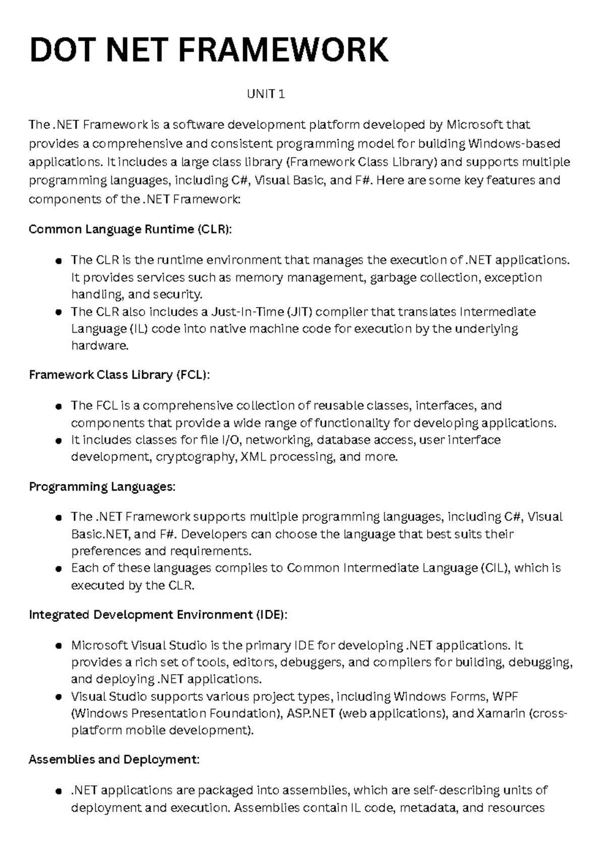 Dot Net Framework Dot Net Framework Unit 1 The Net Framework Is A 4127