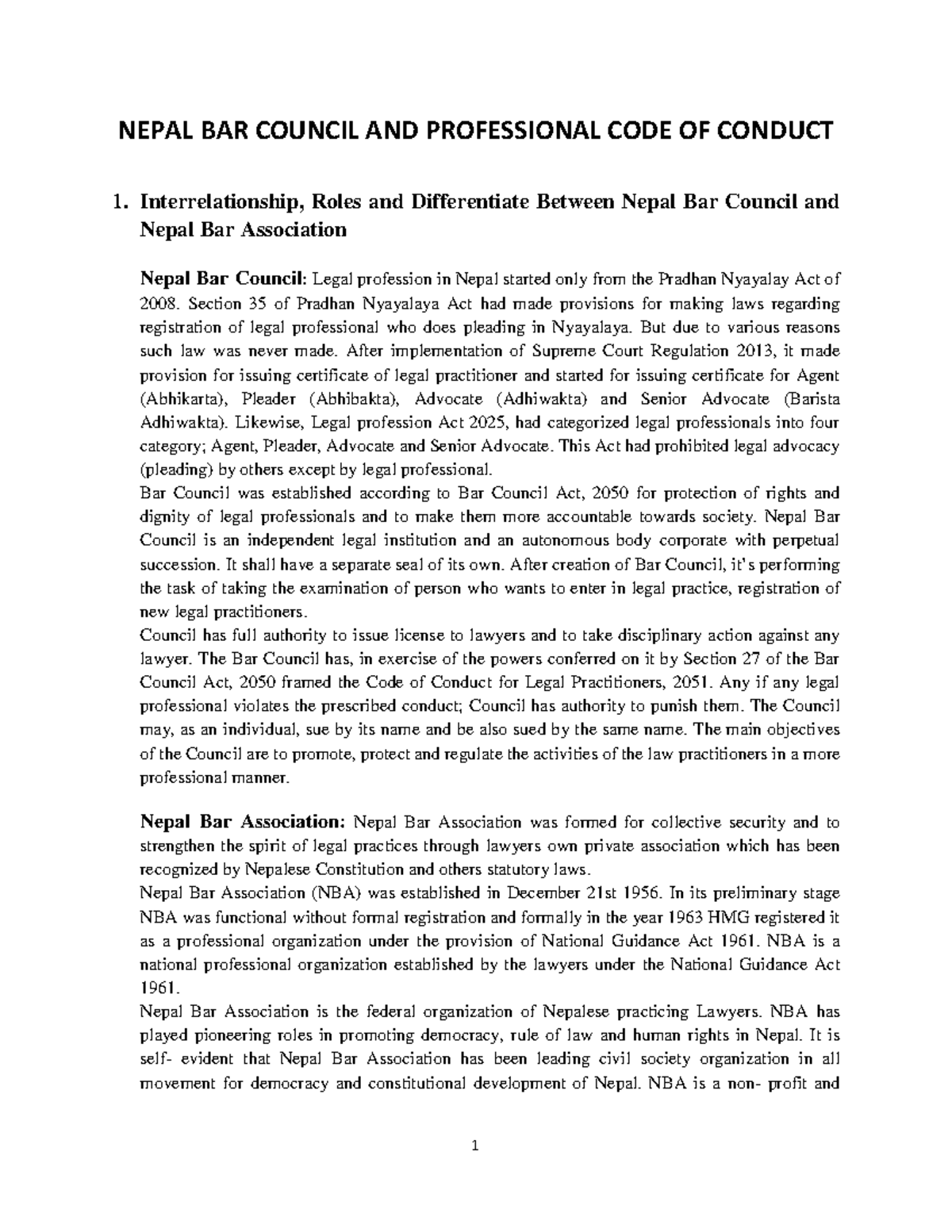 Bar Council and Code of Conduct - NEPAL BAR COUNCIL AND PROFESSIONAL ...