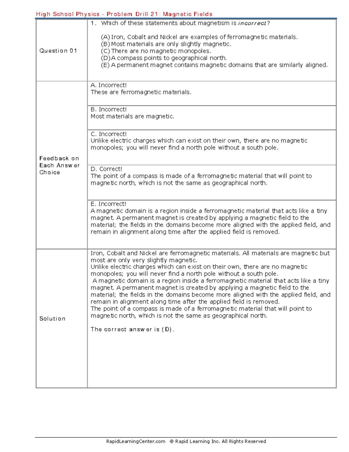 HP PS21 Magnetic Fields - High School Physics - Problem Drill 21 ...