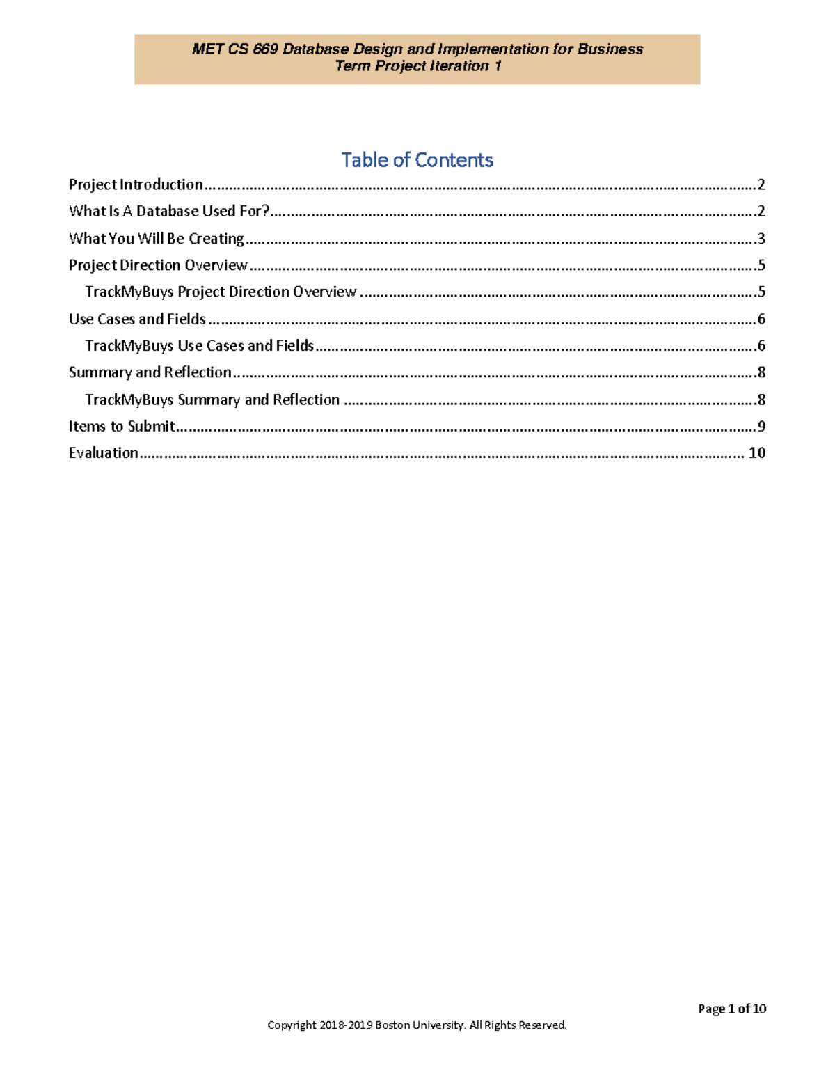 CS669 Term Project Iteration 1 - MET CS 669 Database Design and Implementation for Business Term ...