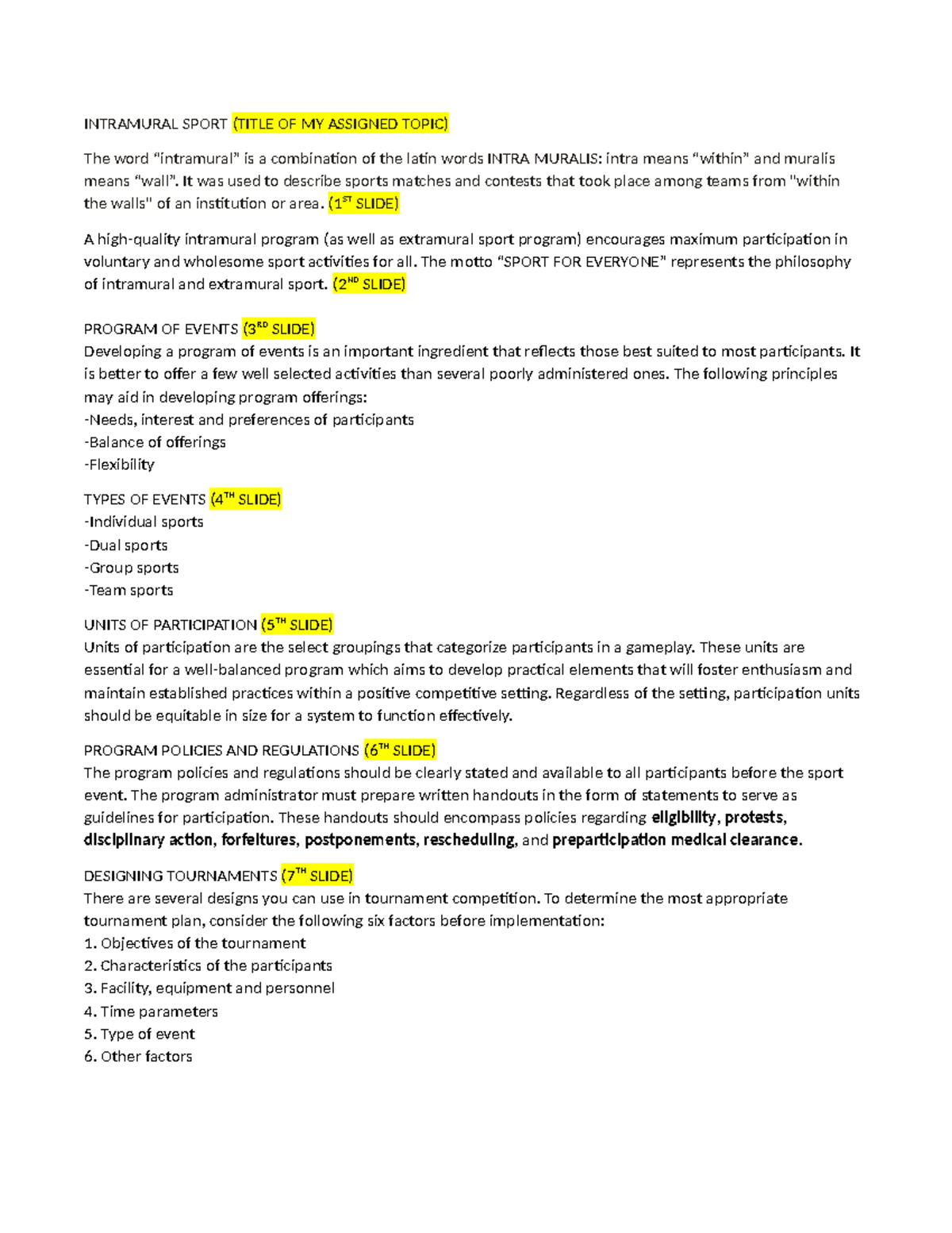 Intramural Sport - INTRAMURAL SPORT (TITLE OF MY ASSIGNED TOPIC) The ...