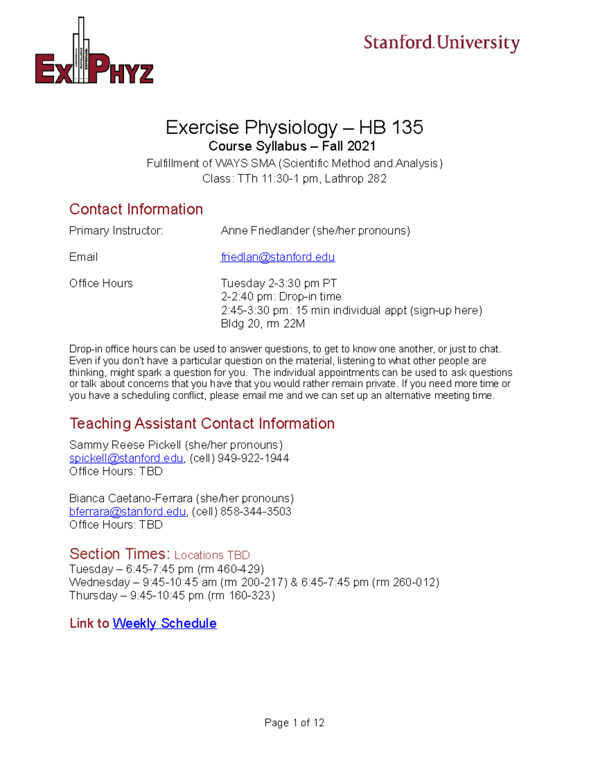 Exercise Physiology Syllabus Fall 2021 HB135 - Exercise Physiology – HB ...