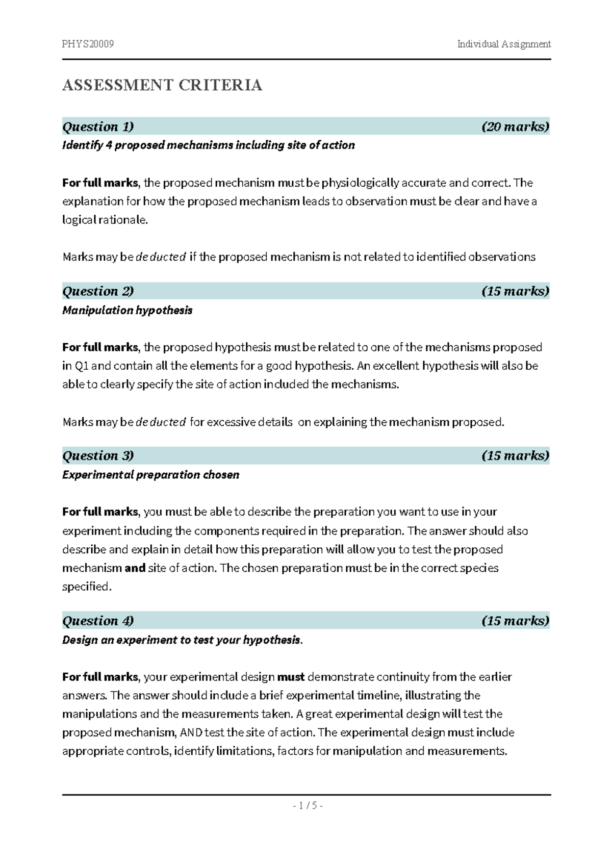 PHYS2000 9 Individual Assignment Guideline for students - ASSESSMENT ...