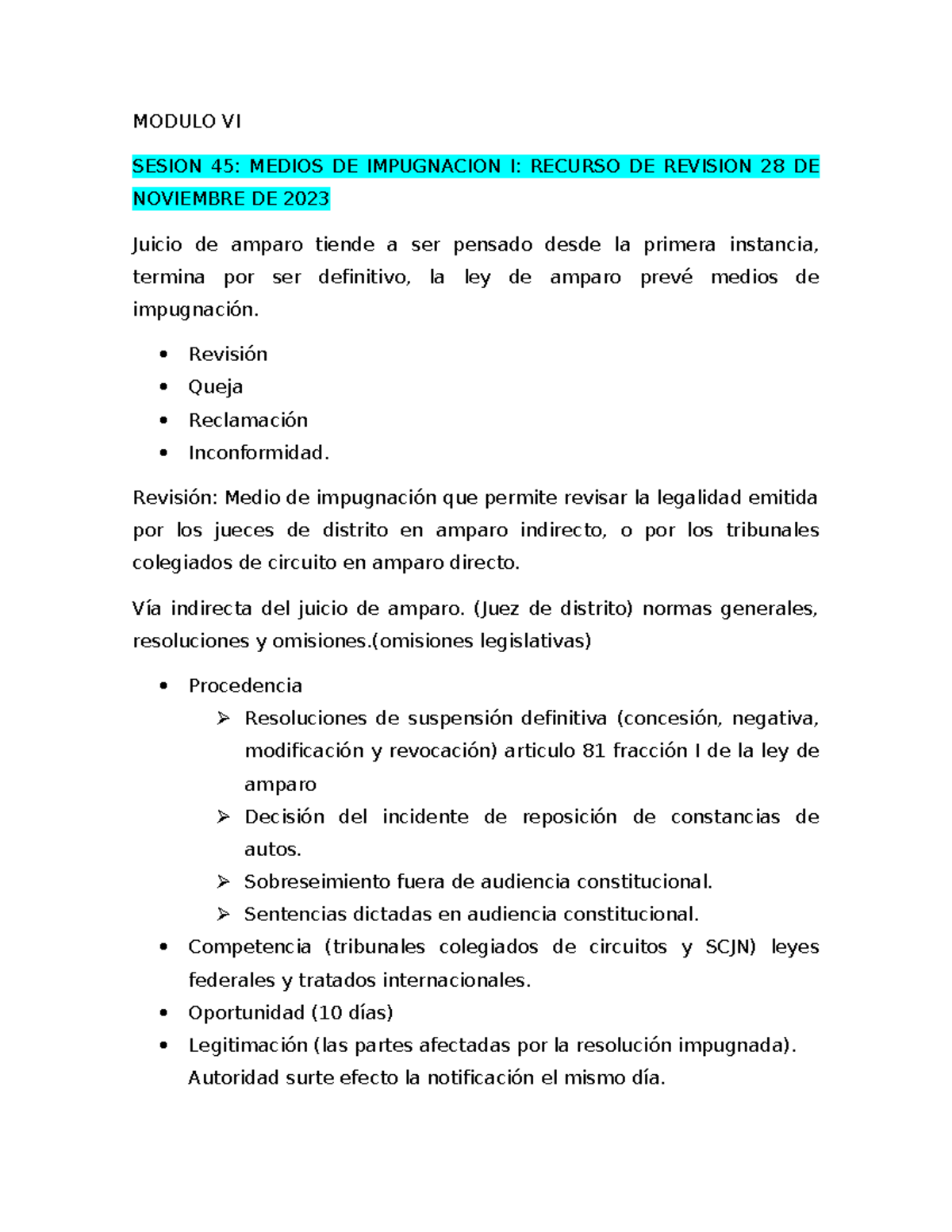 Modulo VI - TAREA - MODULO VI SESION 45: MEDIOS DE IMPUGNACION I: RECURSO DE REVISION 28 DE ...