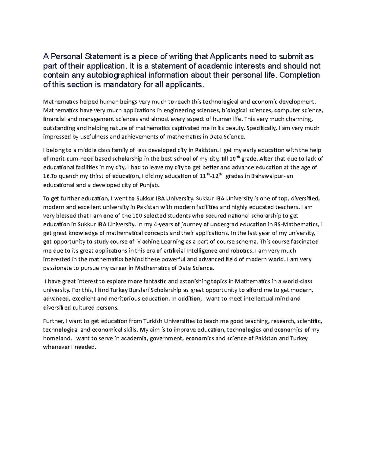 A Personal Statement is a piece of writing that Applicants need to ...