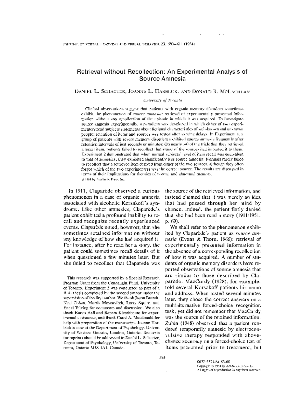 Retrieval without recollection An experi - JOURNAL OF VERBAL LEARNING ...