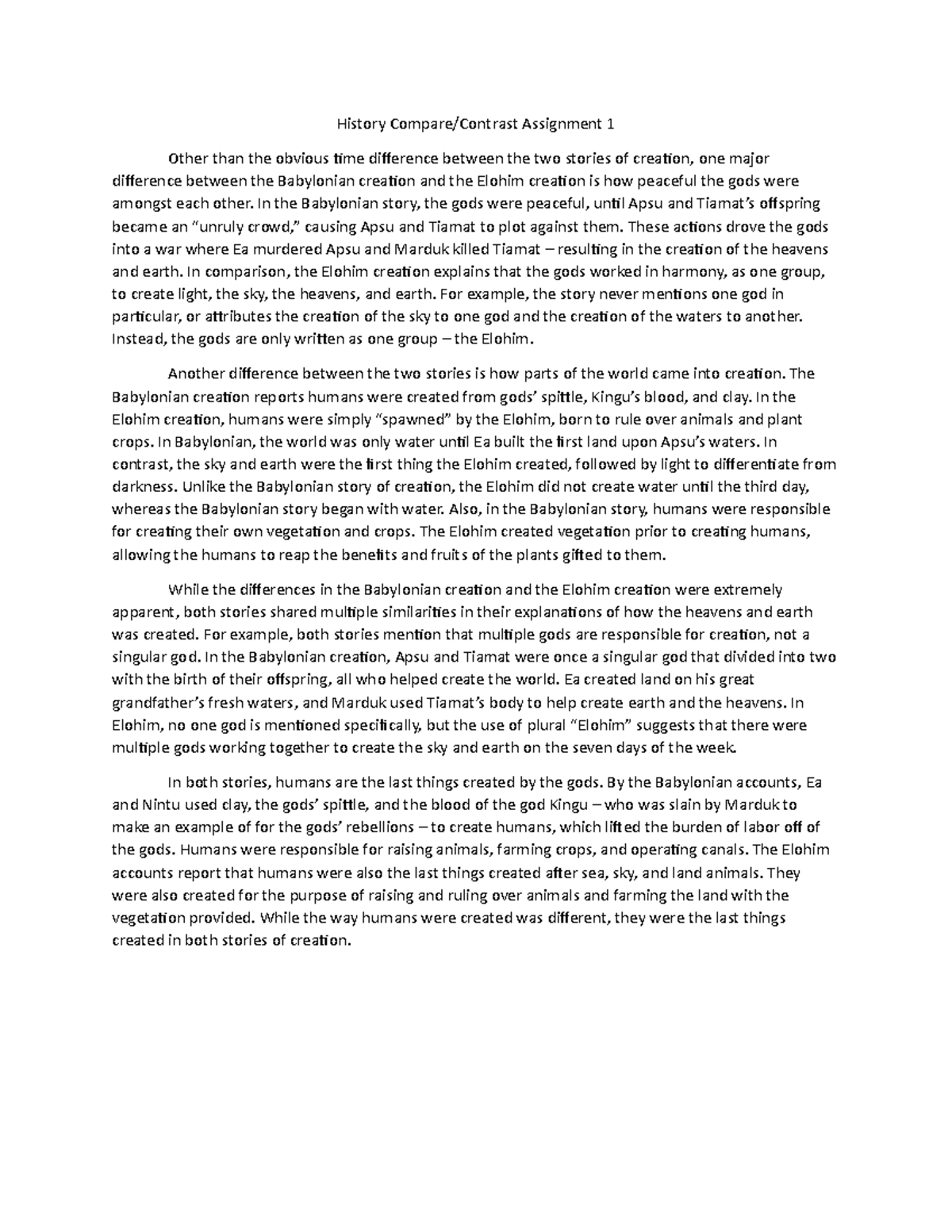 History Compare - History Compare/Contrast Assignment 1 Other than the ...