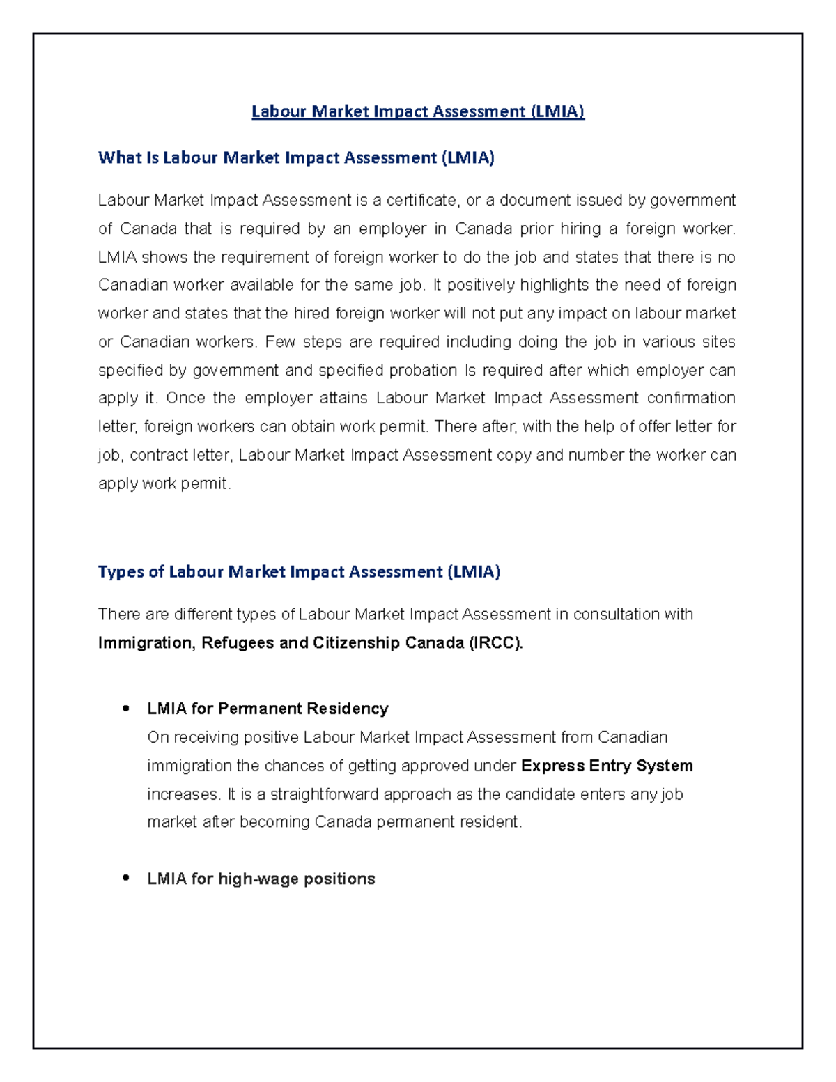 Labour Market Impact Assessment - WNW-2114 - Lambton College - Studocu