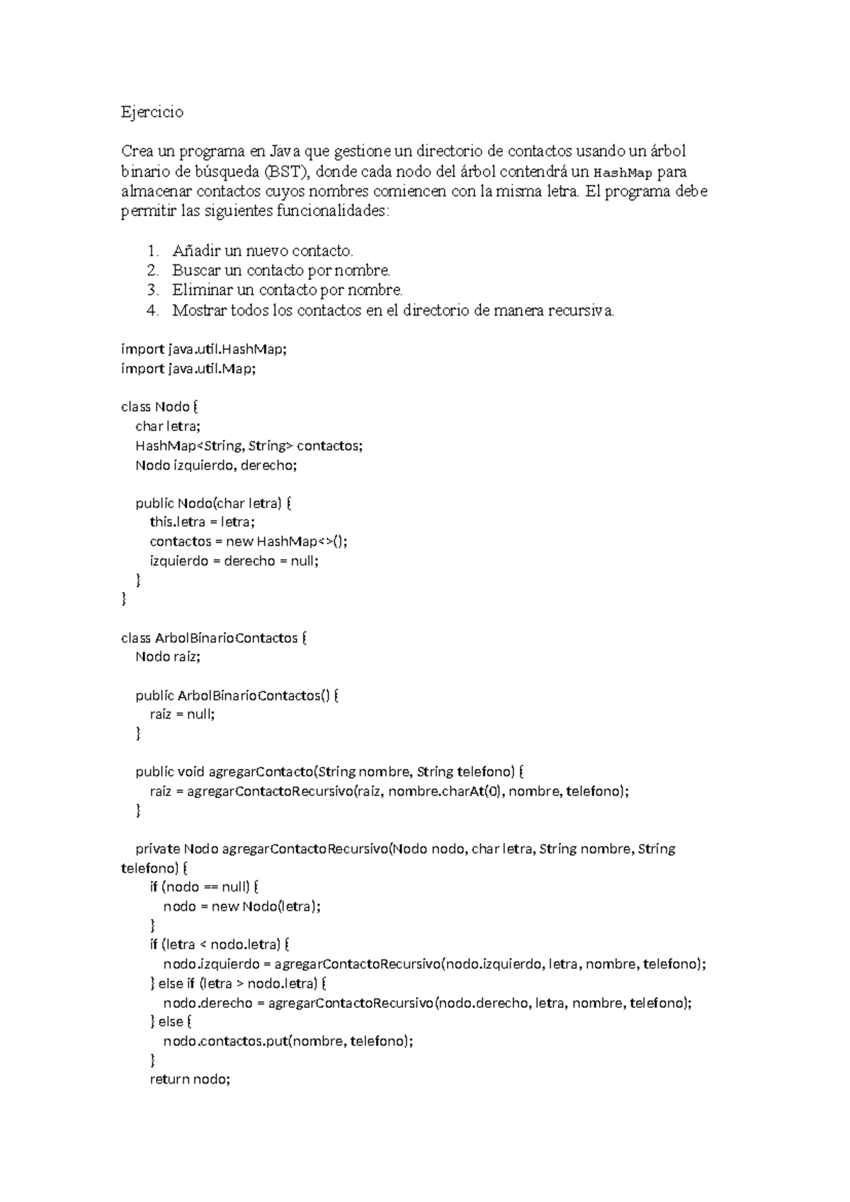 Ejercicio - java - arbol hashmap recursividad - Ejercicio Crea un ...