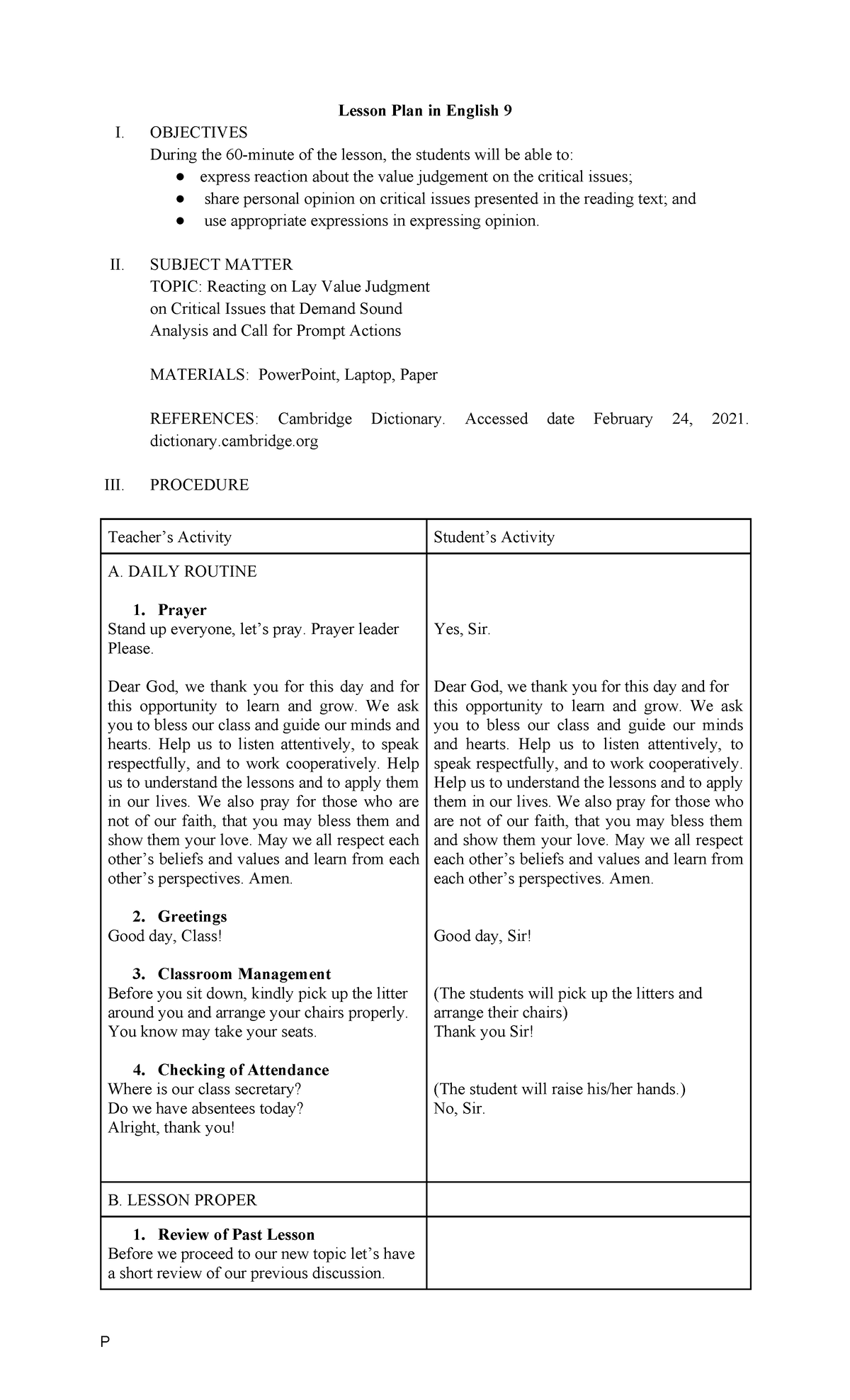 Lesson Plan in English 9 Express - Lesson Plan in English 9 I ...