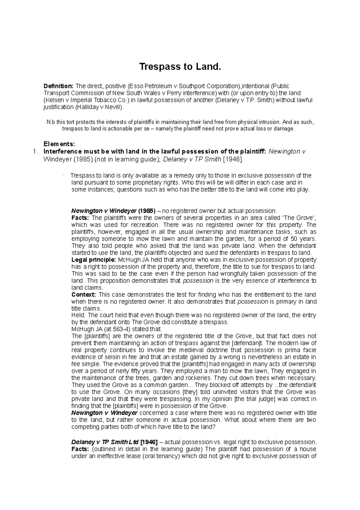 Lecture notes, lectures 1-13 - tort of trespass to land - Trespass to ... Lecture notes, lectures 1-13 - tort of trespass to land - Trespass to ...
