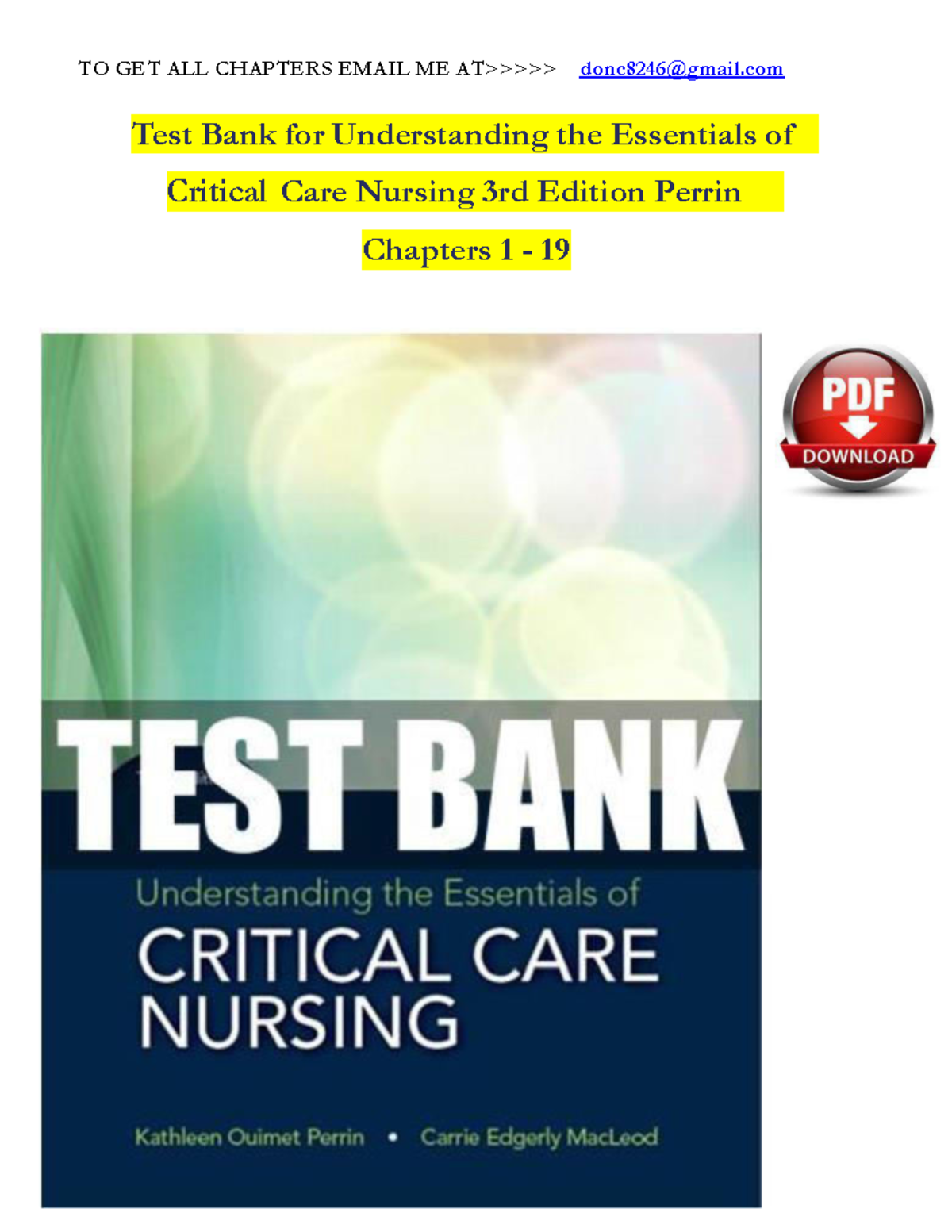 TEST BANK For Understanding the Essentials of Critical Care Nursing ...
