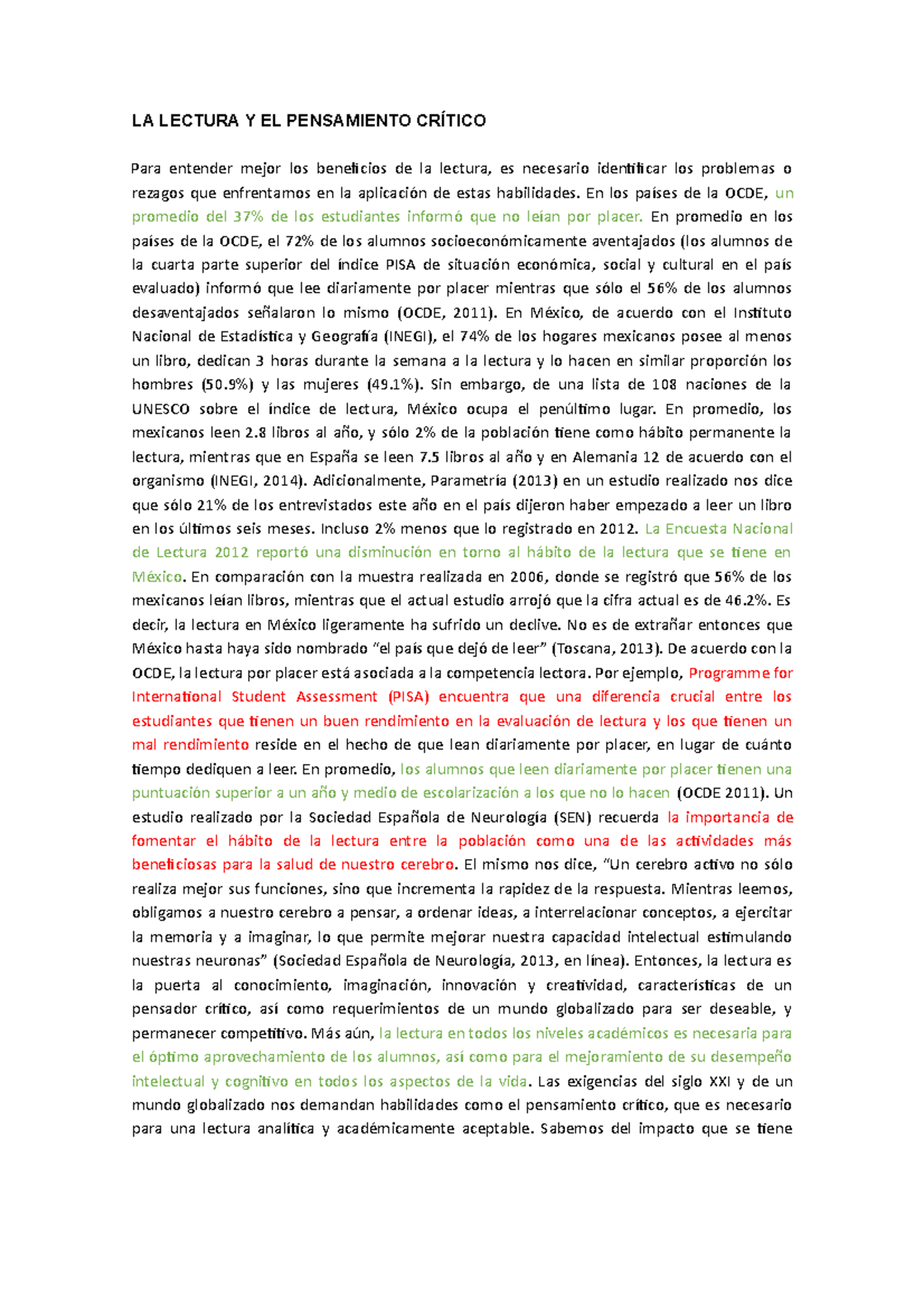 La lectura y el pensamiento critico - LA LECTURA Y EL PENSAMIENTO ...