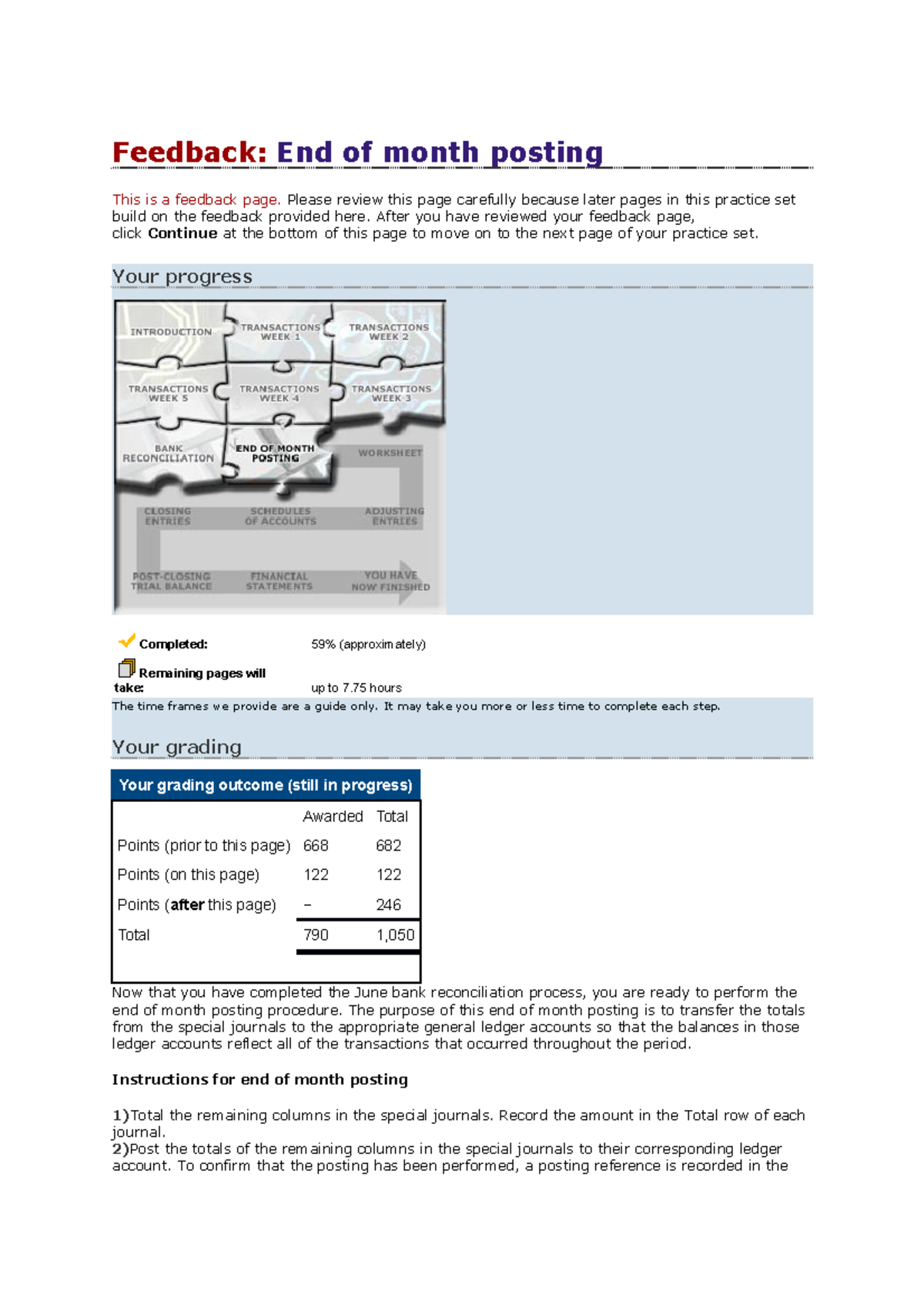 End of month posting - Feedback: End of month posting This is a ...