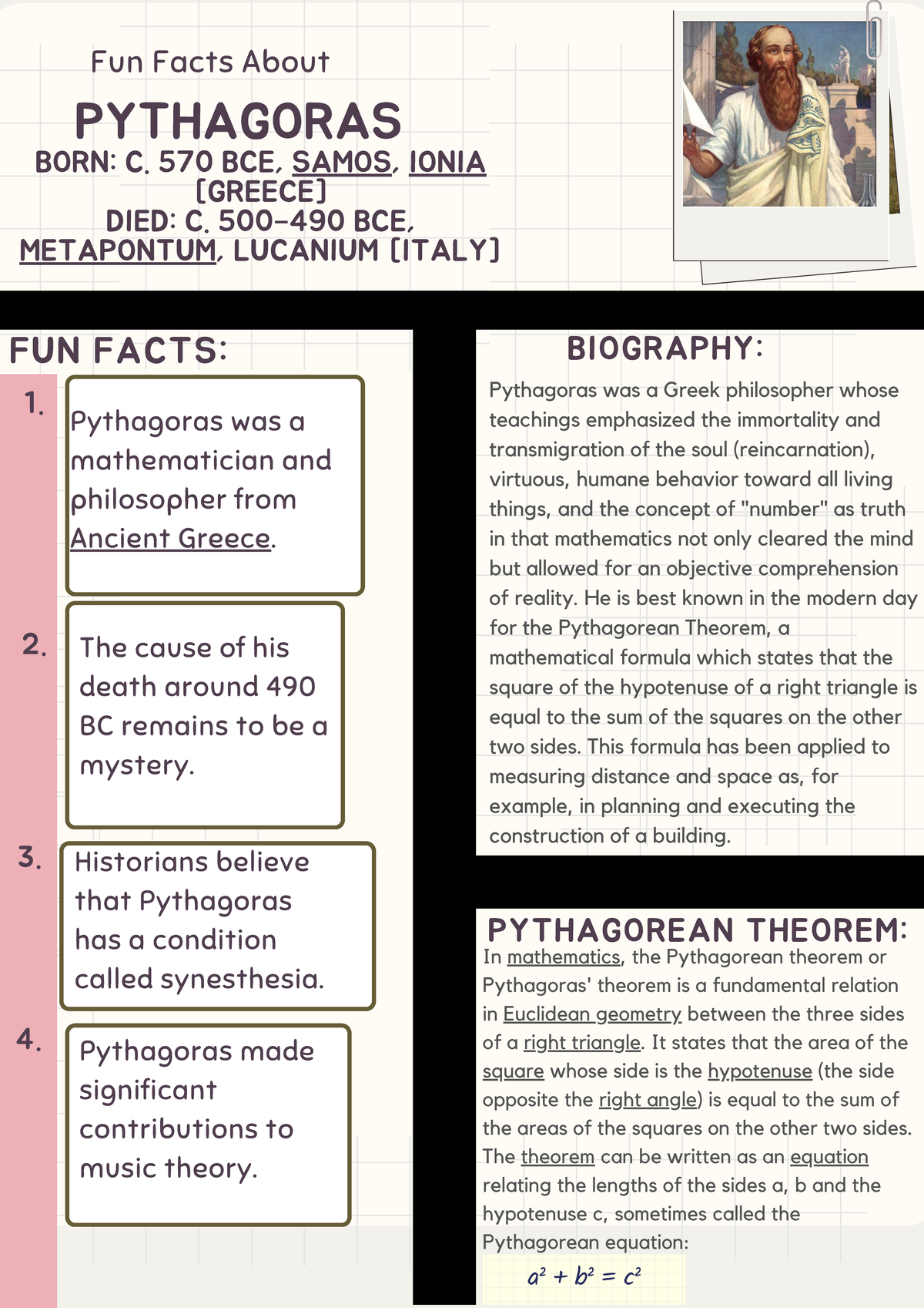 Fun Facts About Pythagoras - Pythagoras was a Greek philosopher whose ...