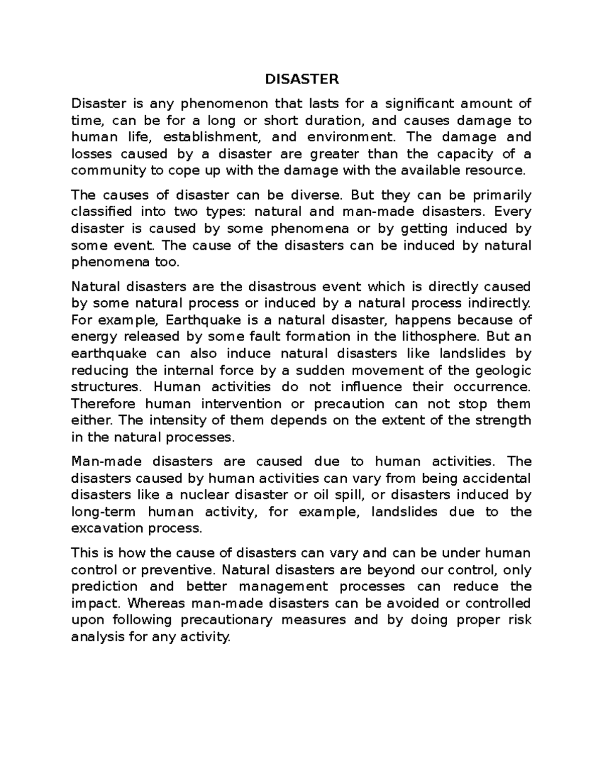 Disaster - This is one of my study materials. I hope it can help other ...