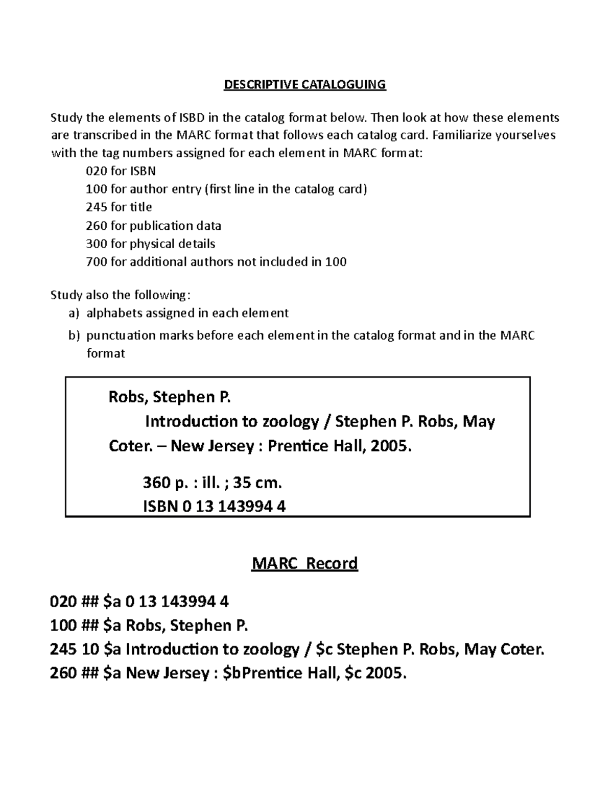 6 - Study the elements of ISBD in the catalog format below. Then look ...