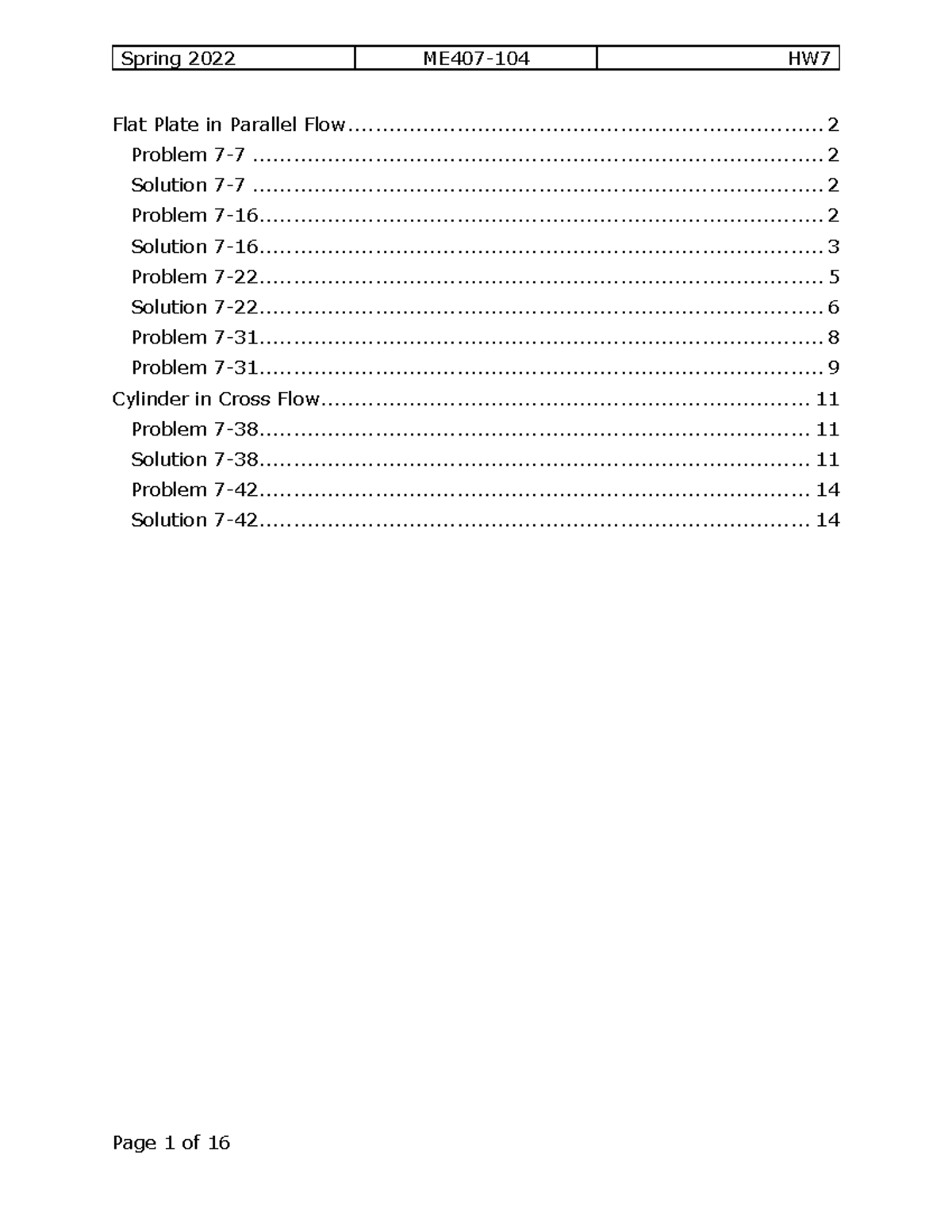 ME407-104-HW7 solution - Flat Plate in Parallel Flow Problem 7-7 Solution 7-7 Problem 7-16 ...