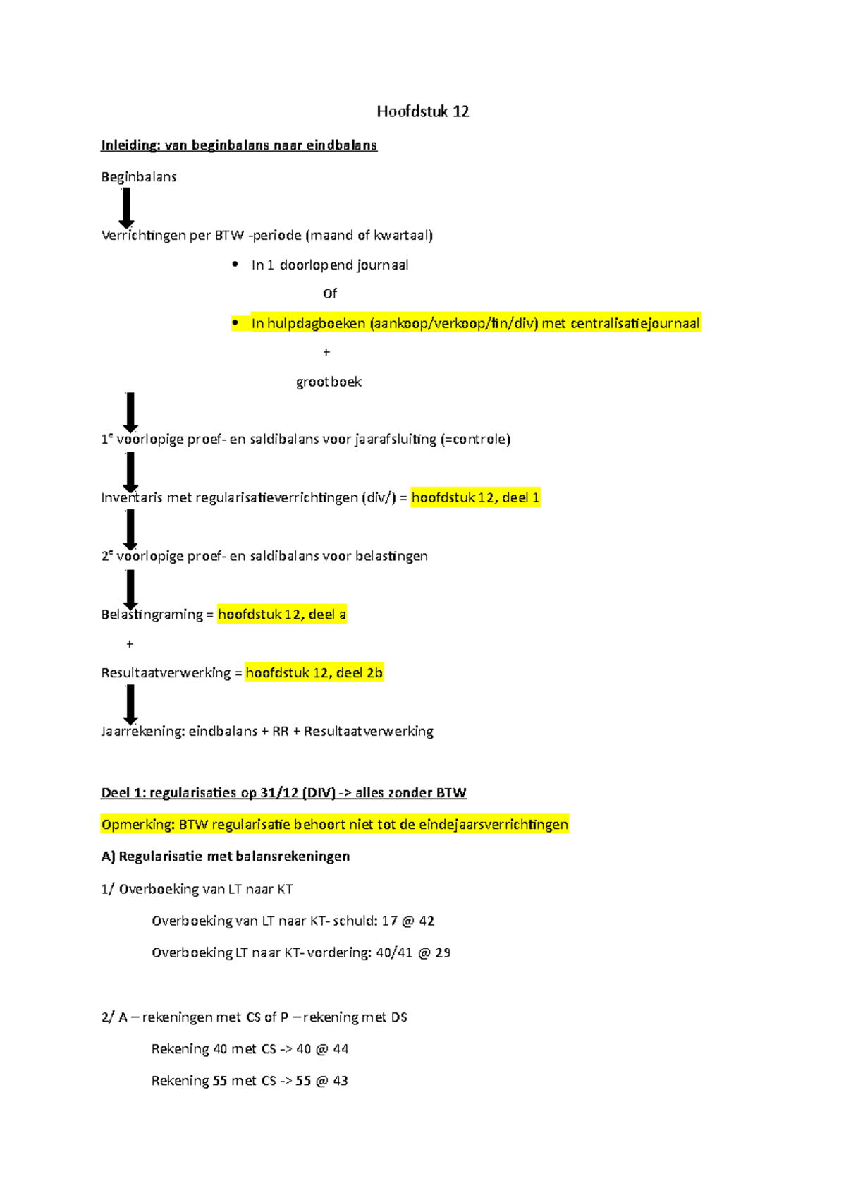 Algemeen boekhouden Hoofdstuk 12 - schema - Hoofdstuk 12 Inleiding: van ...