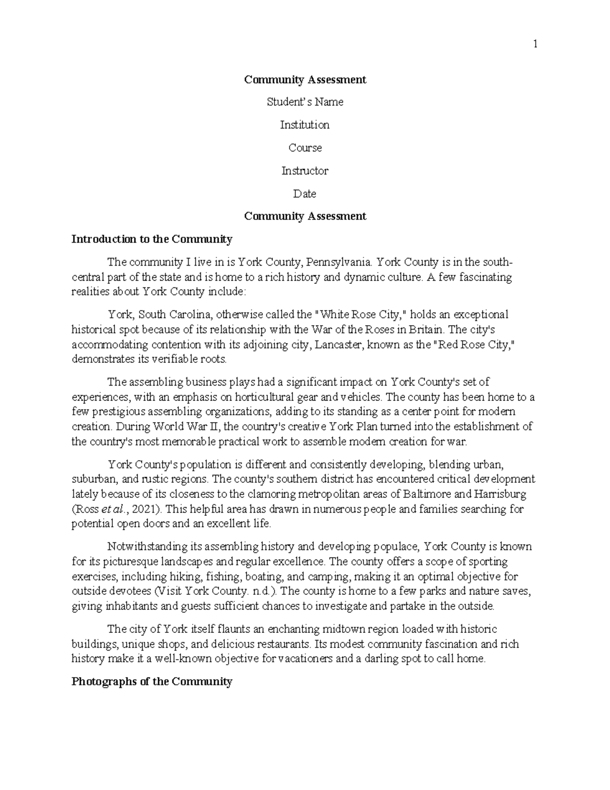 Community Assessment - good - Community Assessment Student’s Name ...