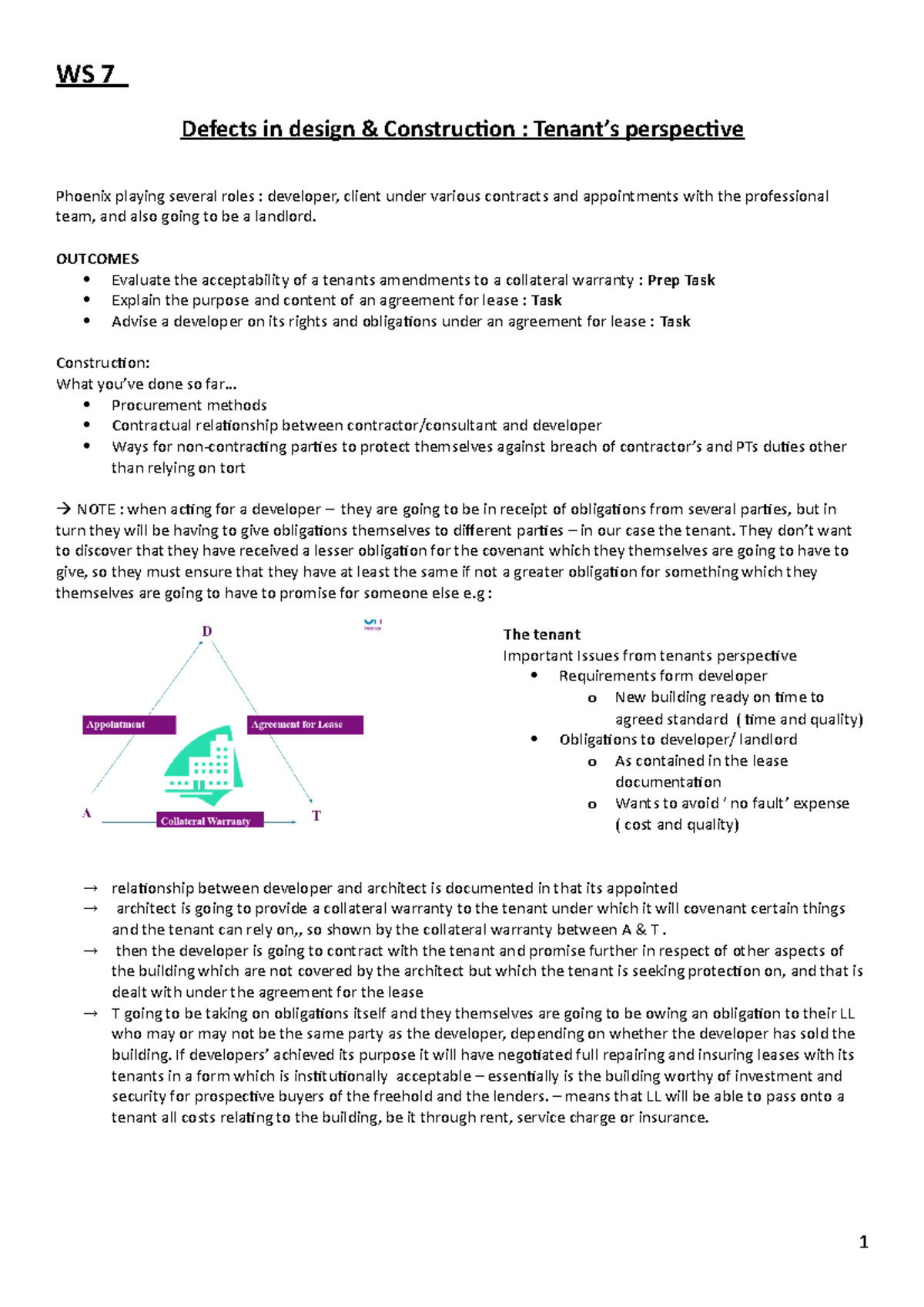 ARE WS7 tasks - WS 7 Defects in design & Construction : Tenant’s ...