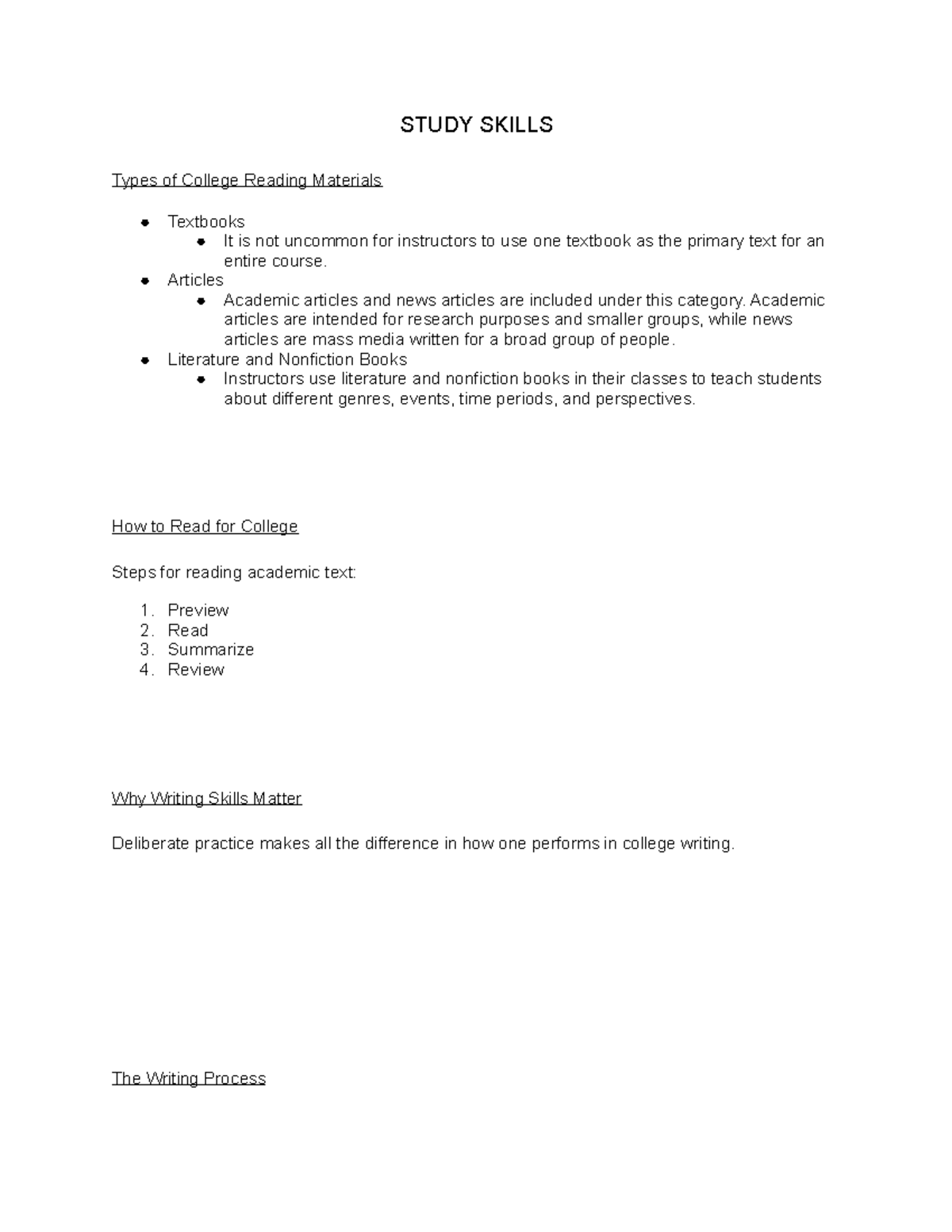 College Success Notes #13 - STUDY SKILLS Types of College Reading ...